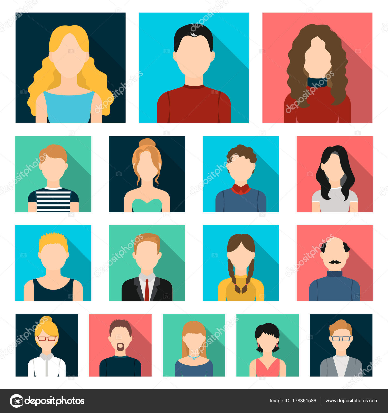 Avatar and face flat icons in set collection for design. A persons ...
