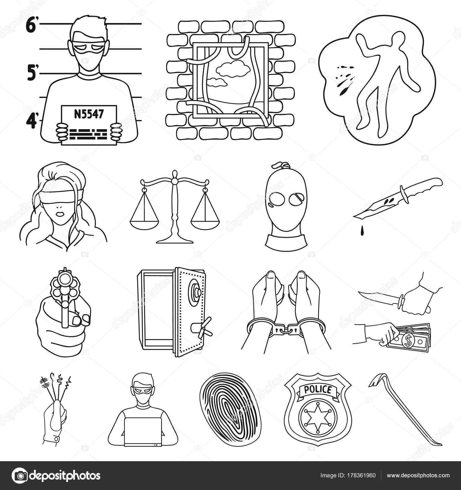 Crime And Punishment Outline Icons In Set Collection For Design
