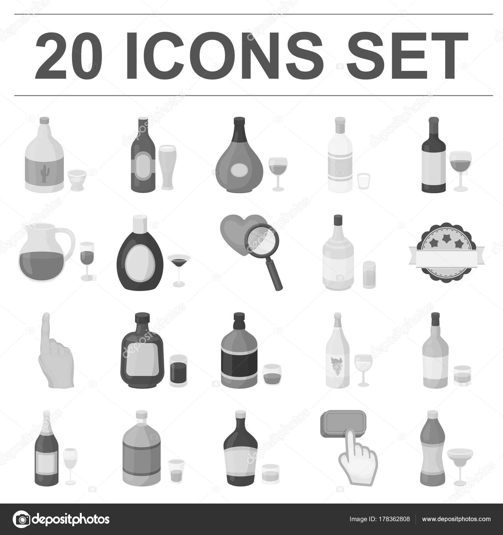 Types of alcohol monochrome icons in set collection for design. Alcohol ...