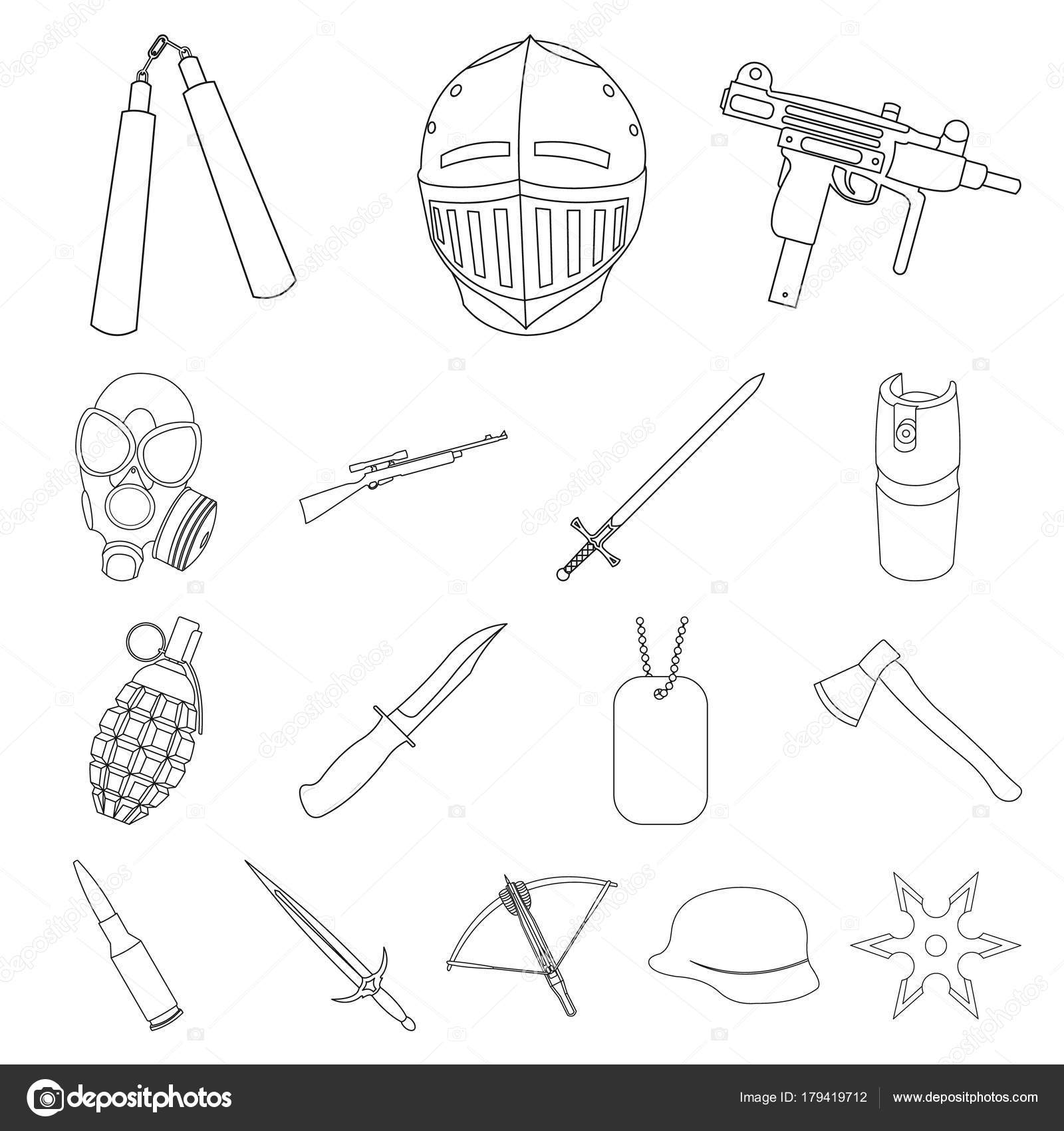 Types of weapons outline icons in set collection for design.Firearms ...