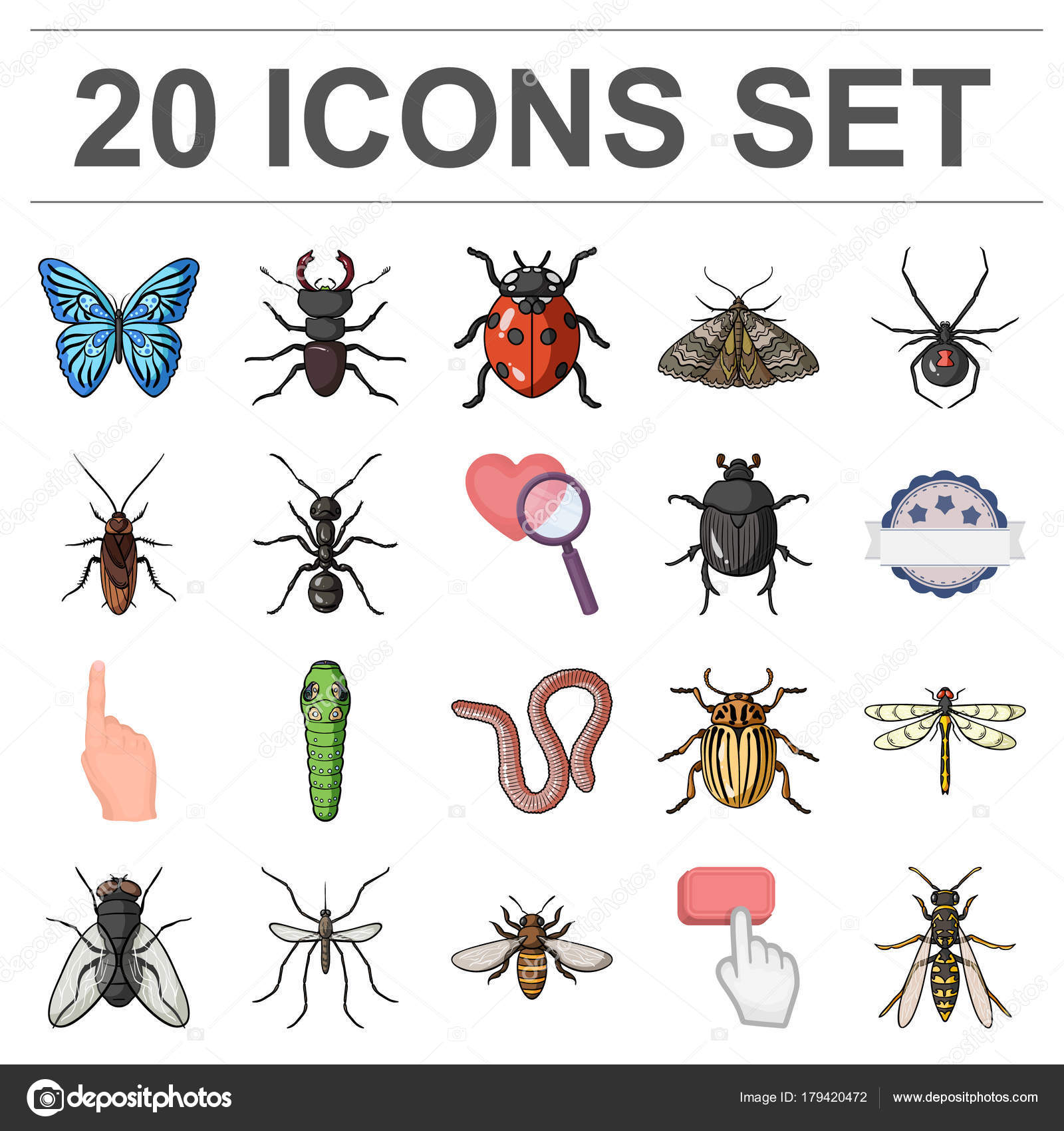 Diferentes tipos de insectos iconos de dibujos animados en la colección ...