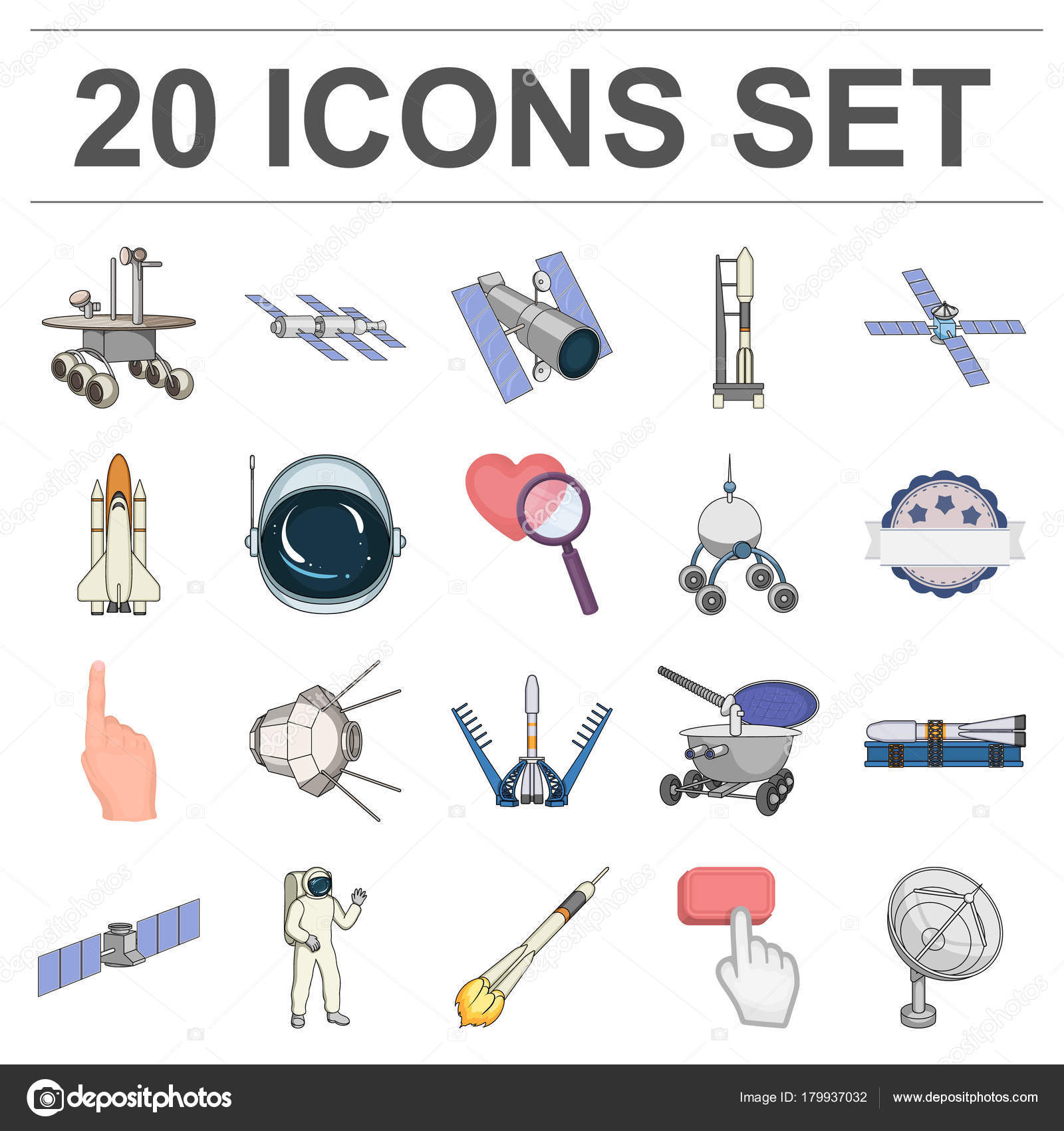 Space technology cartoon icons in set collection for design.Spacecraft ...