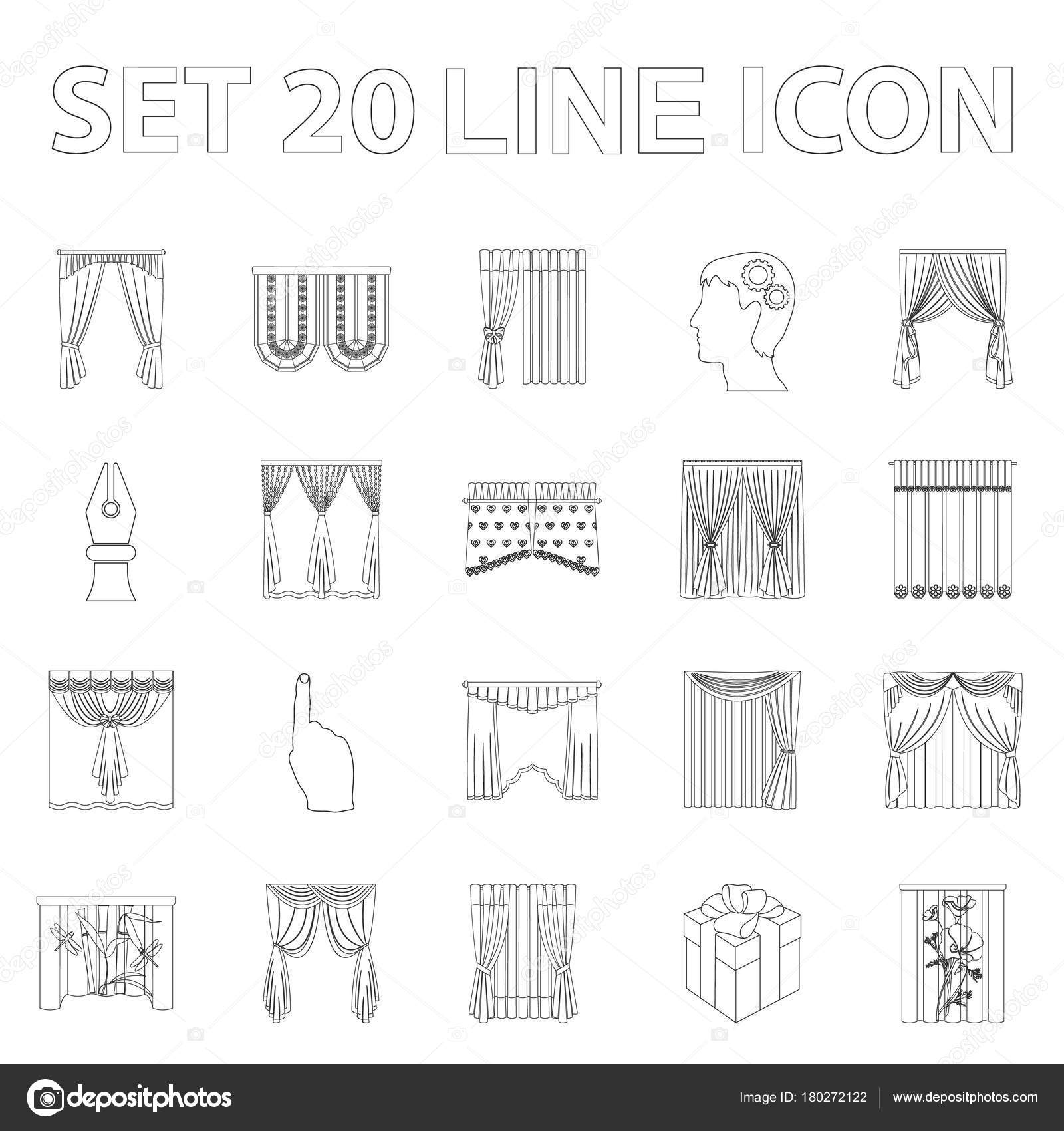 Different kinds of curtains outline icons in set collection for design ...