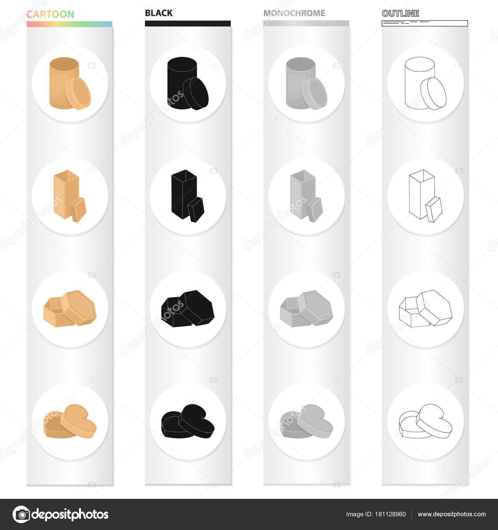 Different boxes cartoon icons in set collection for design.Packing box ...