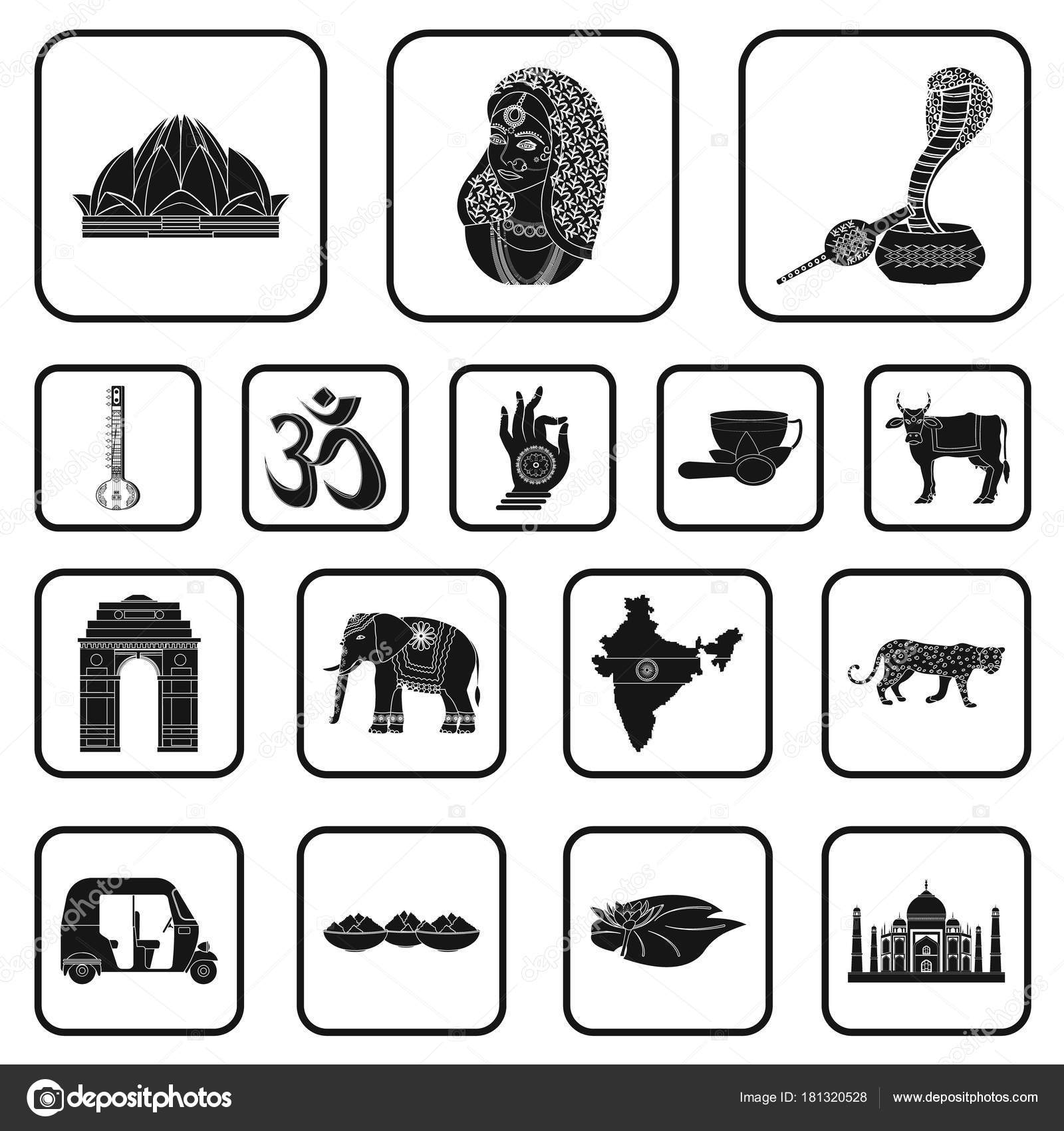 Country India black icons in set collection for design.India and ...