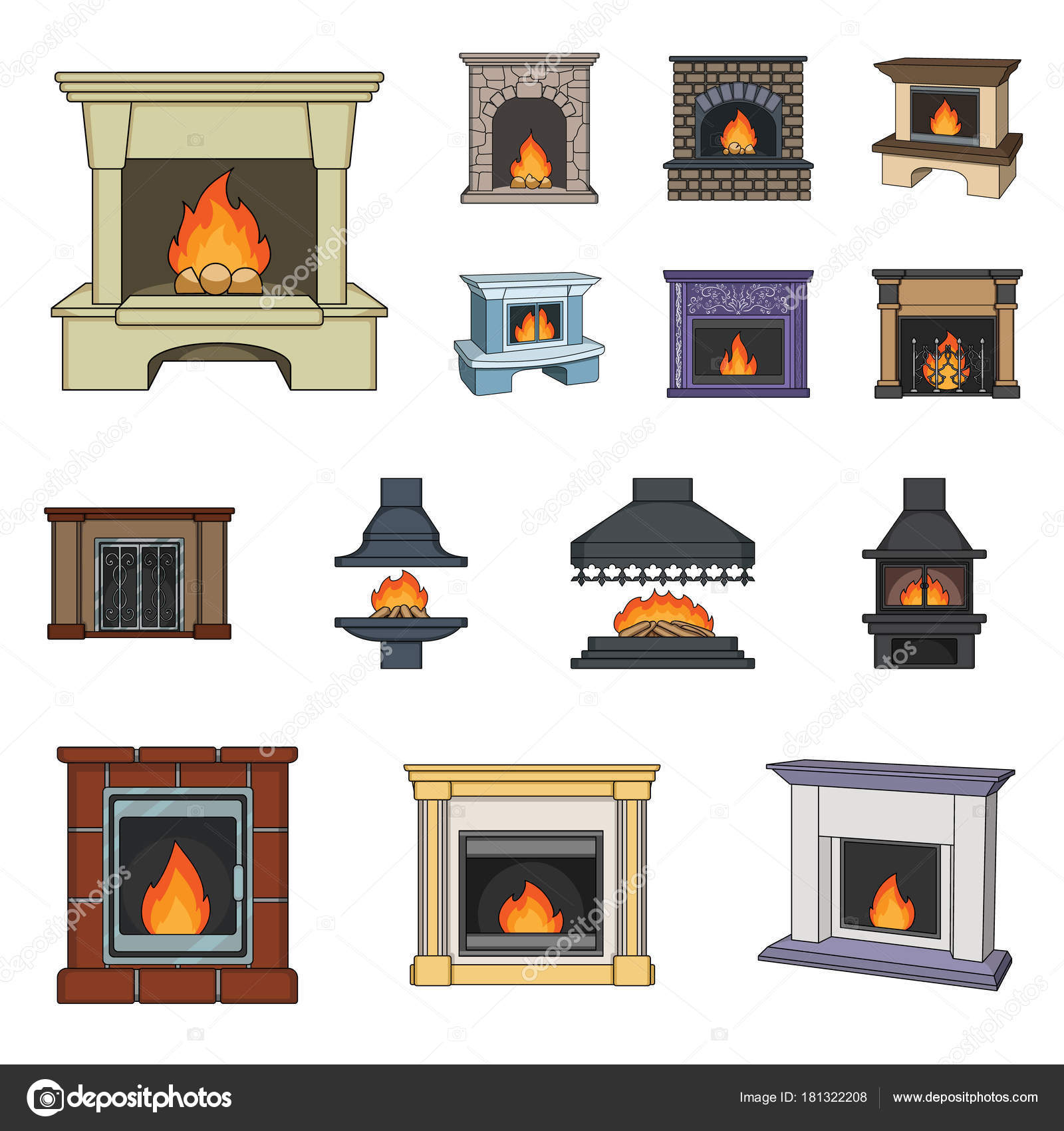 Diferentes tipos de chimeneas iconos de dibujos animados en la ...