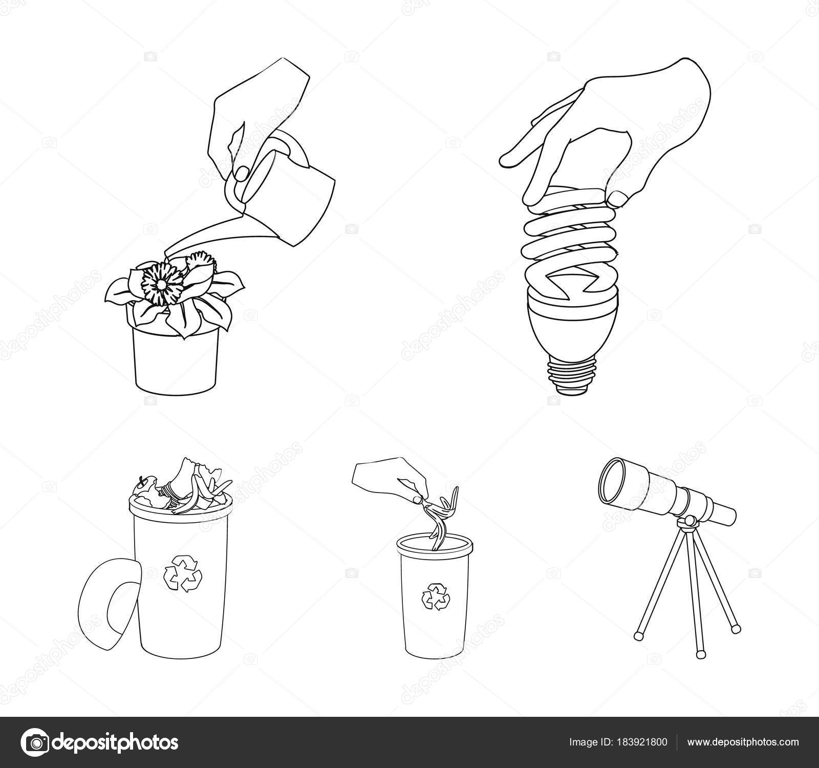 Energy-saving light bulb, watering a houseplant and other web icon in ...