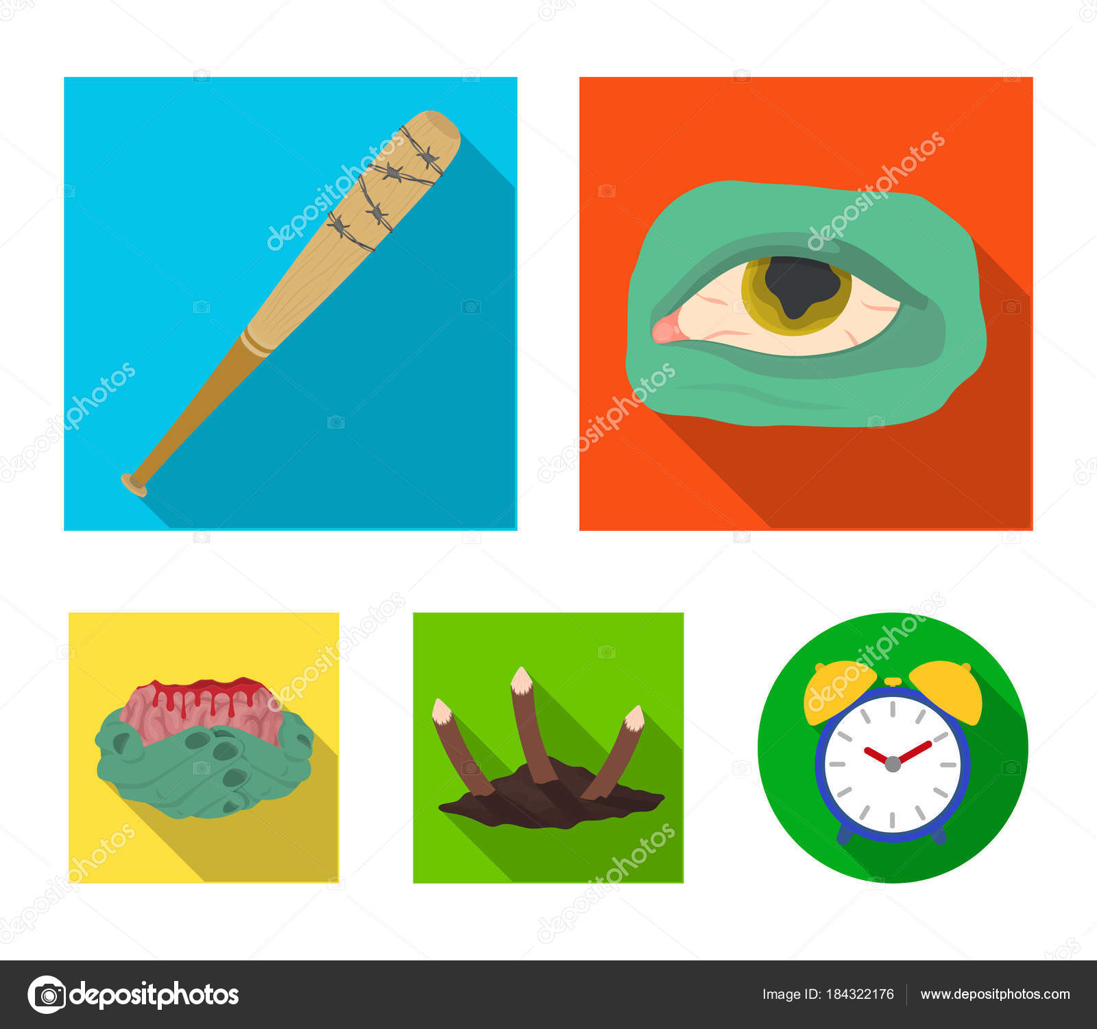 Zombie, dead, infected, and other web icon in flat style.Hands, brain ...