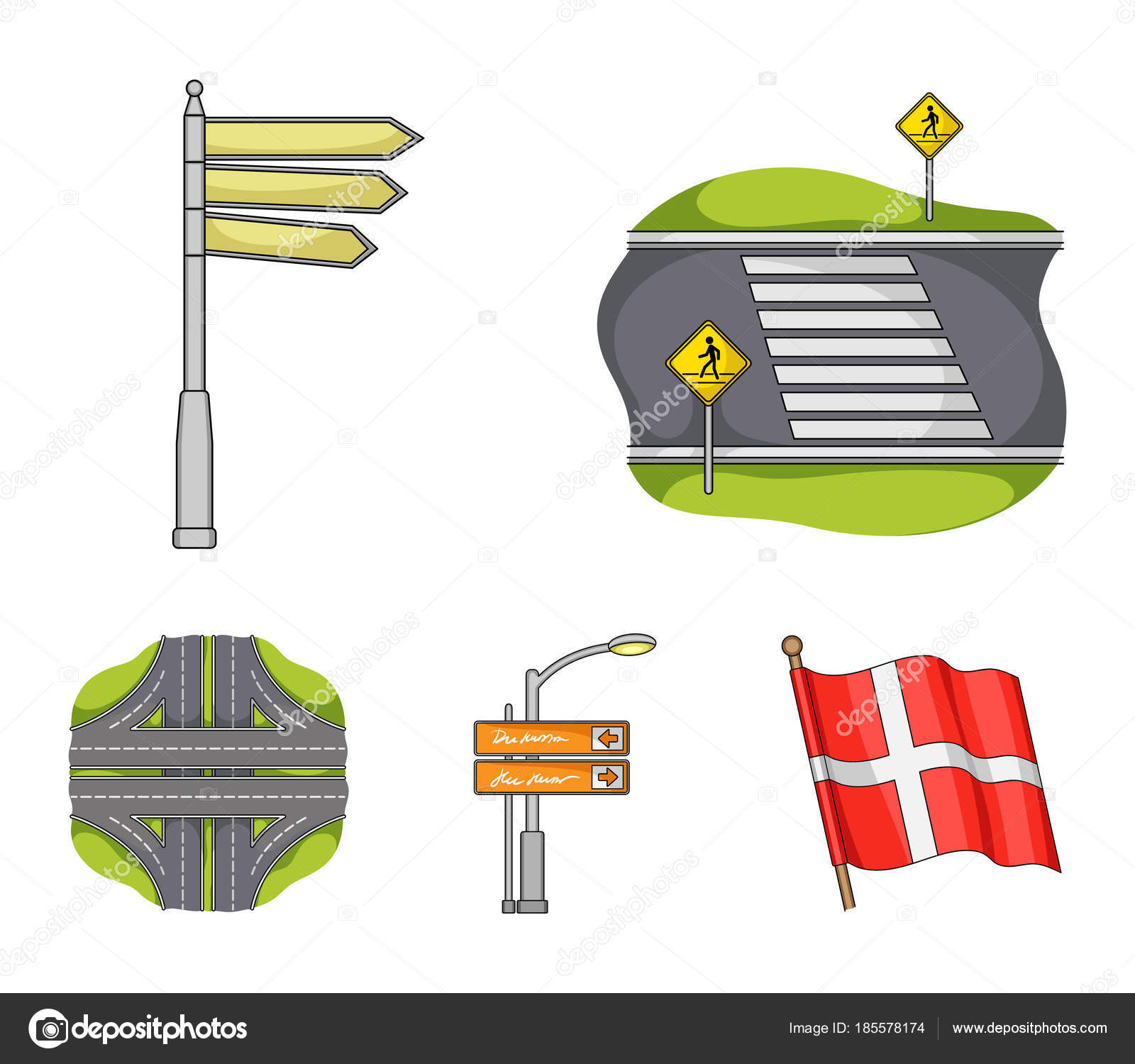 Direction signs and other web icon in cartoon style.Road junctions and ...