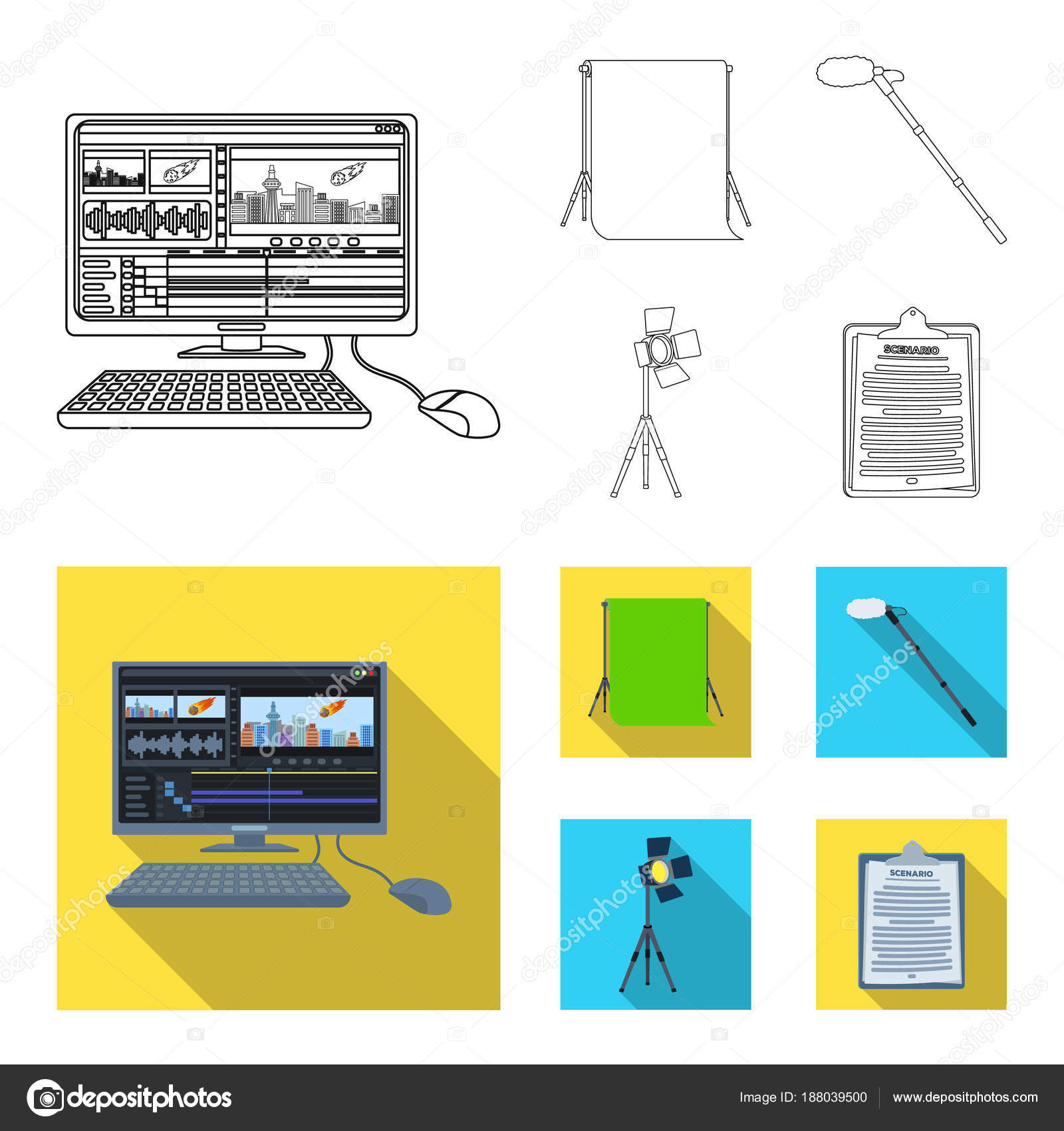 Hromakey, script and other equipment. Making movies set collection ...