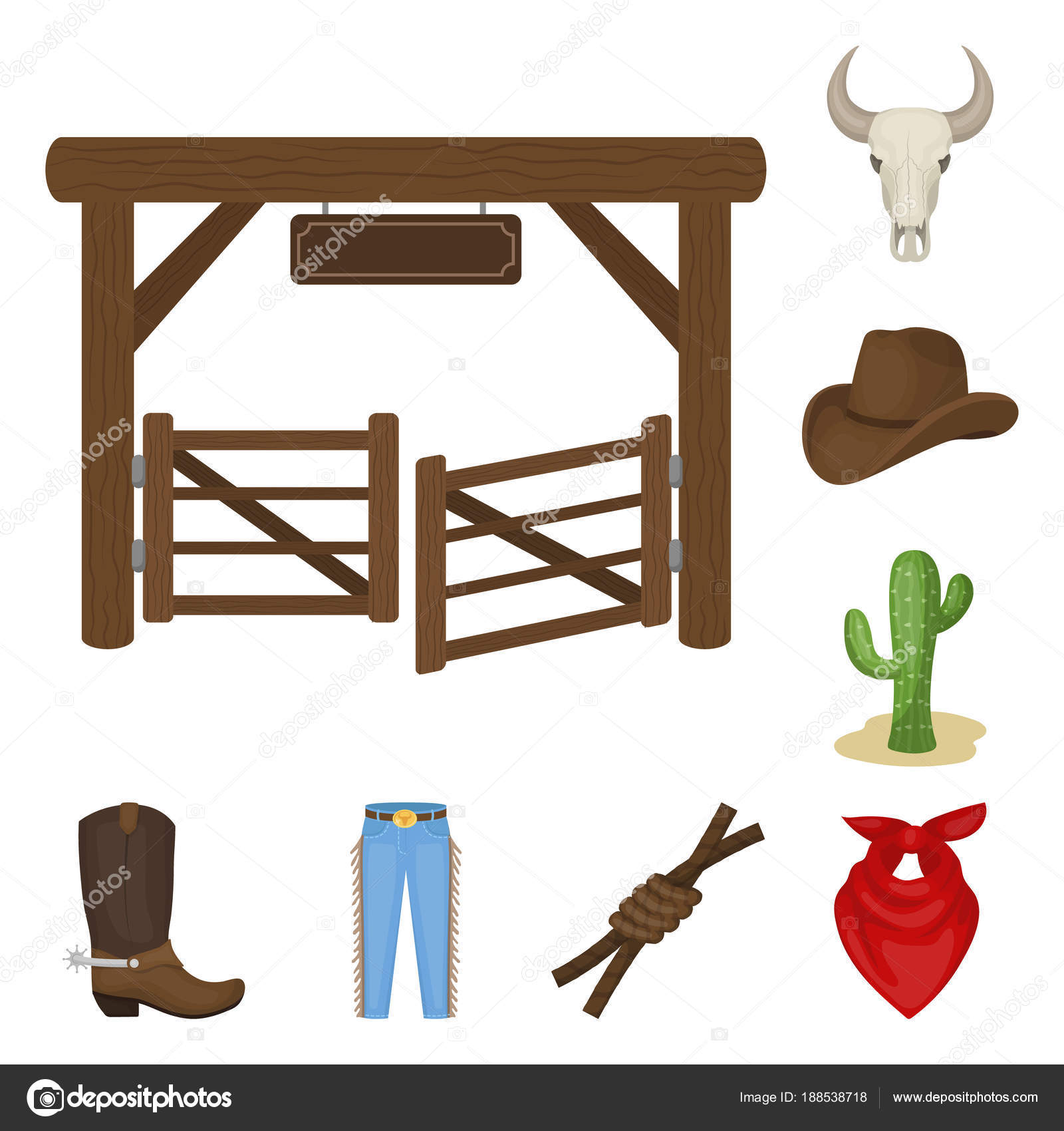 Rodeo, competition cartoon icons in set collection for design. Cowboy ...