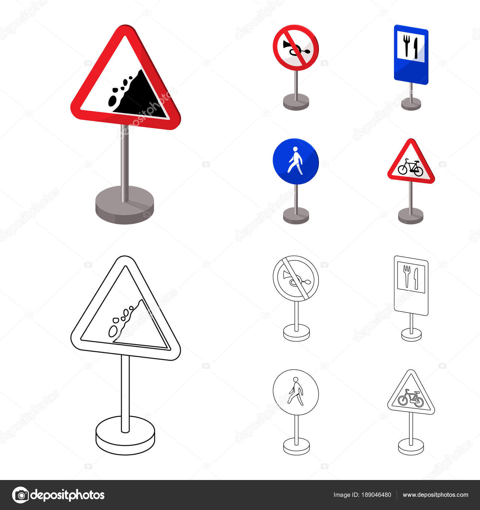 Different types of road signs cartoon,outline icons in set collection ...