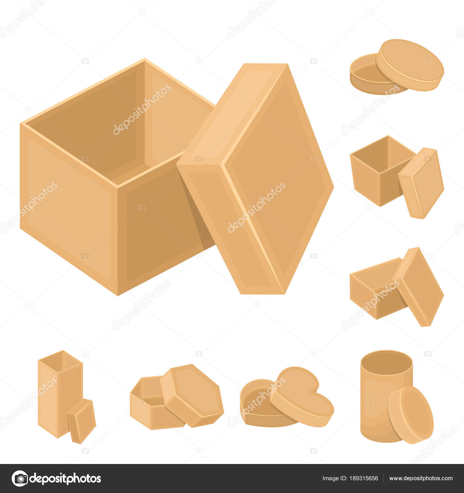 Different boxes cartoon icons in set collection for design.Packing box ...