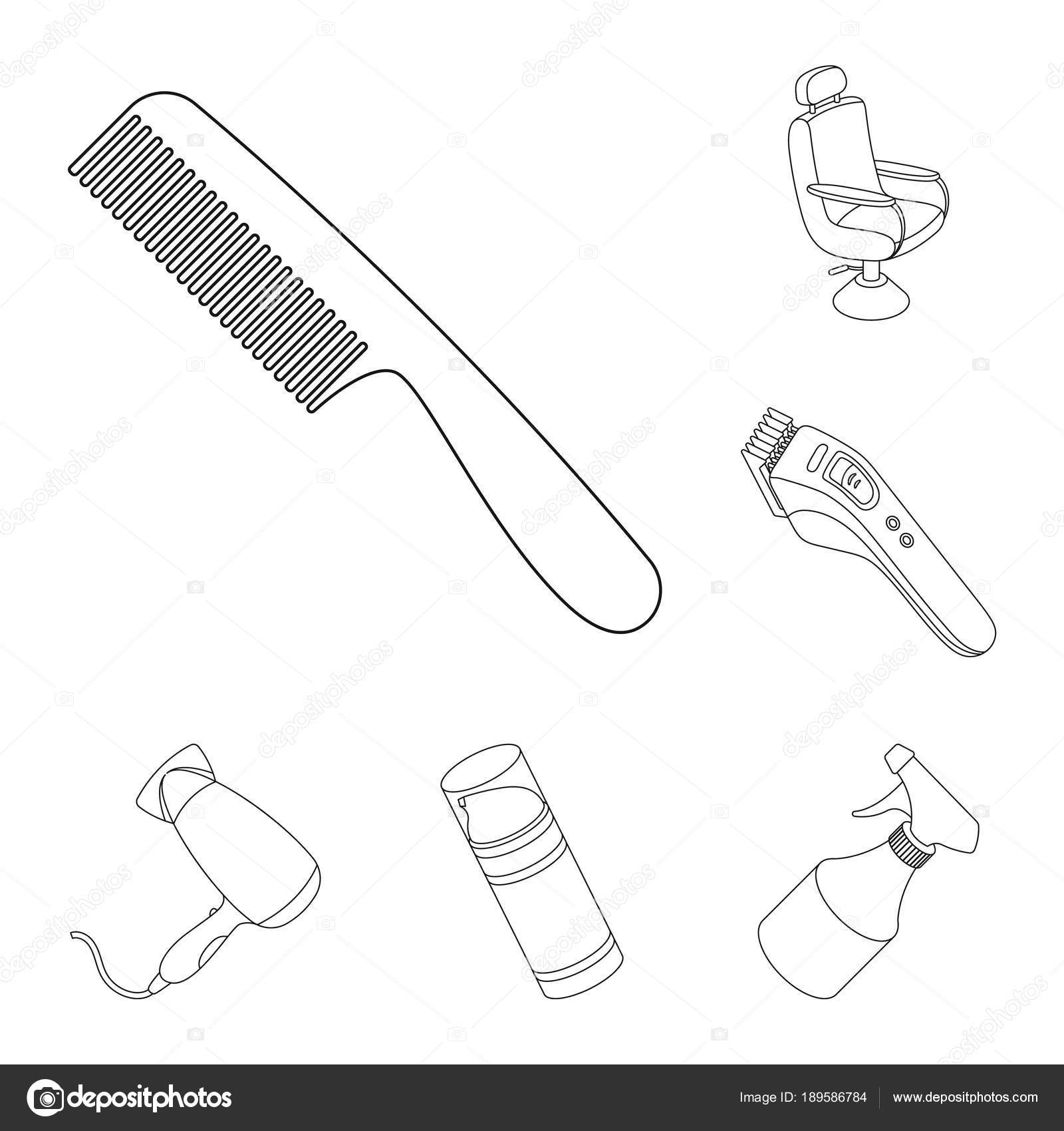 Barbershop and equipment outline icons in set collection for design ...