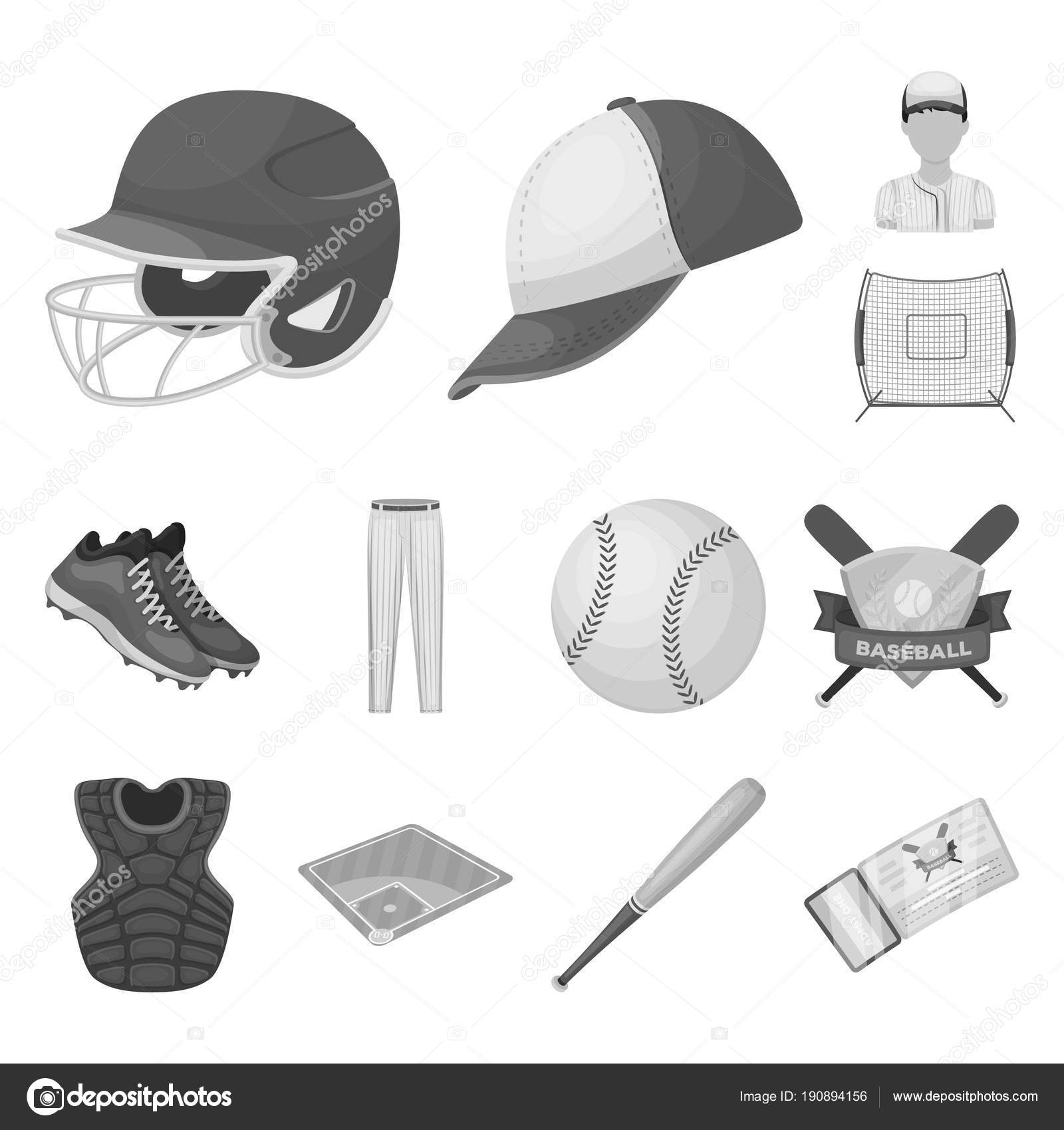 Baseball and attributes monochrome icons in set collection for design ...