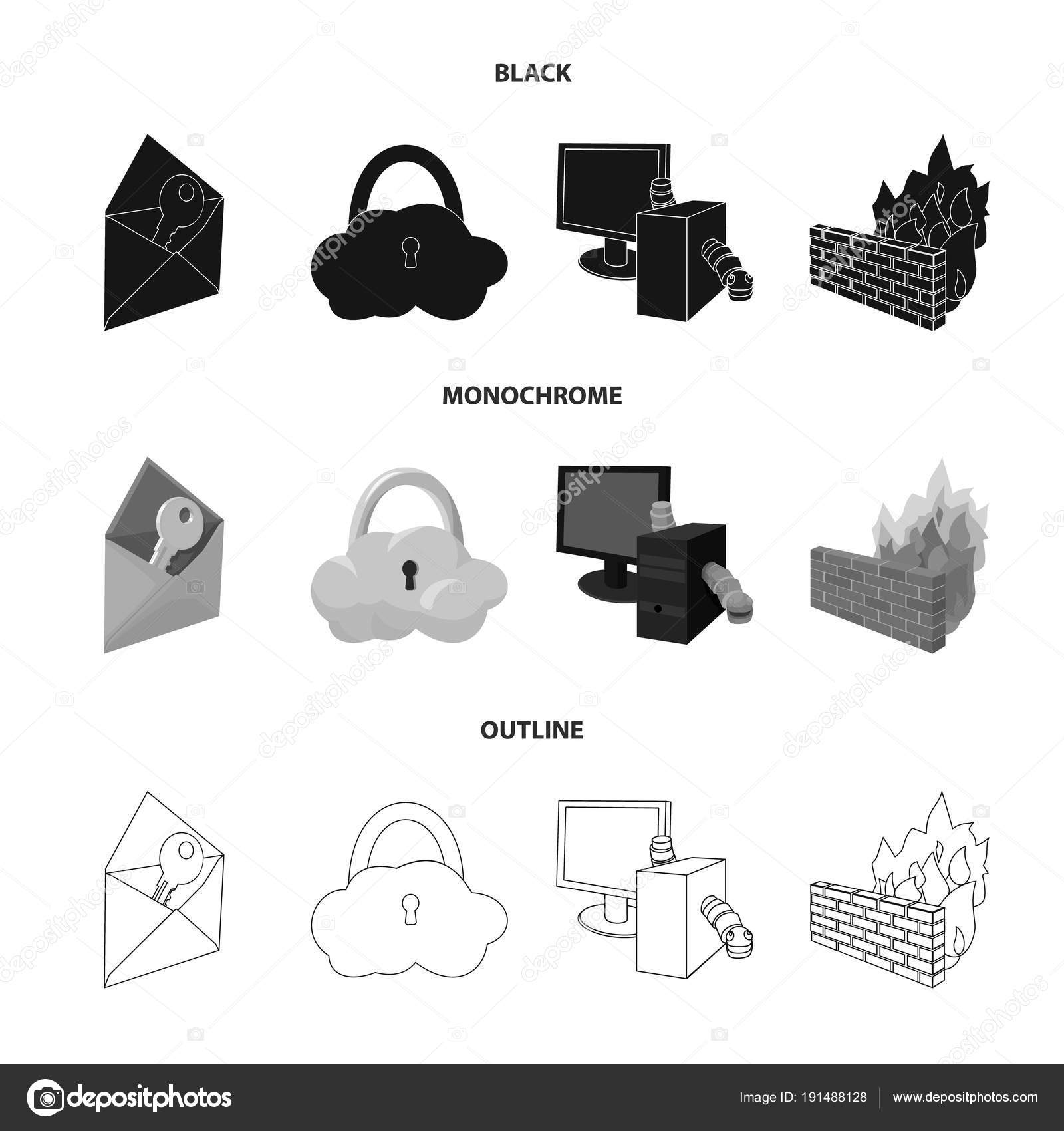 System Internet Connection Code Hackers And Hacking Set Collection Icons In Black Monochrome