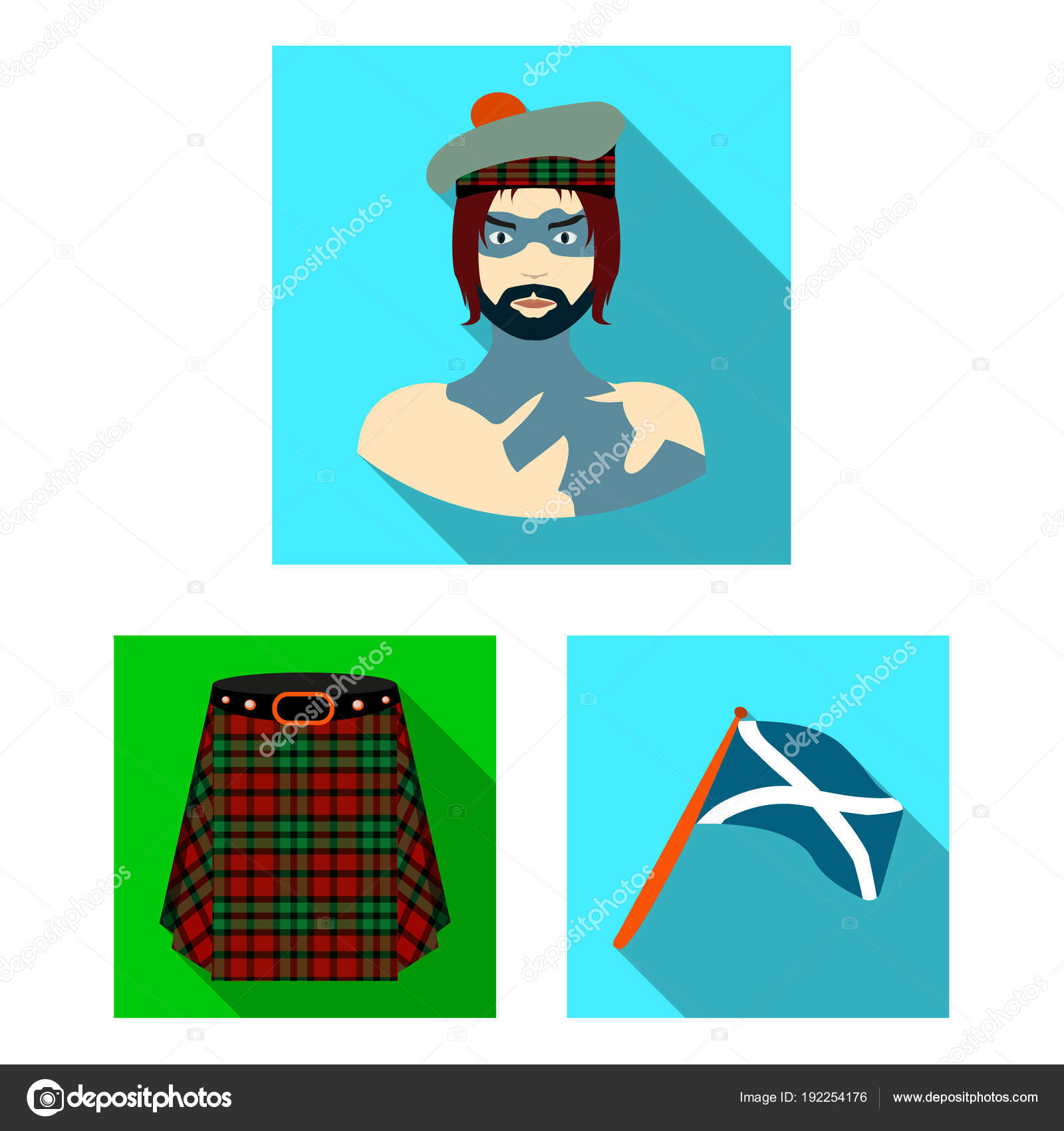 Country Scotland flat icons in set collection for design. Sightseeing ...