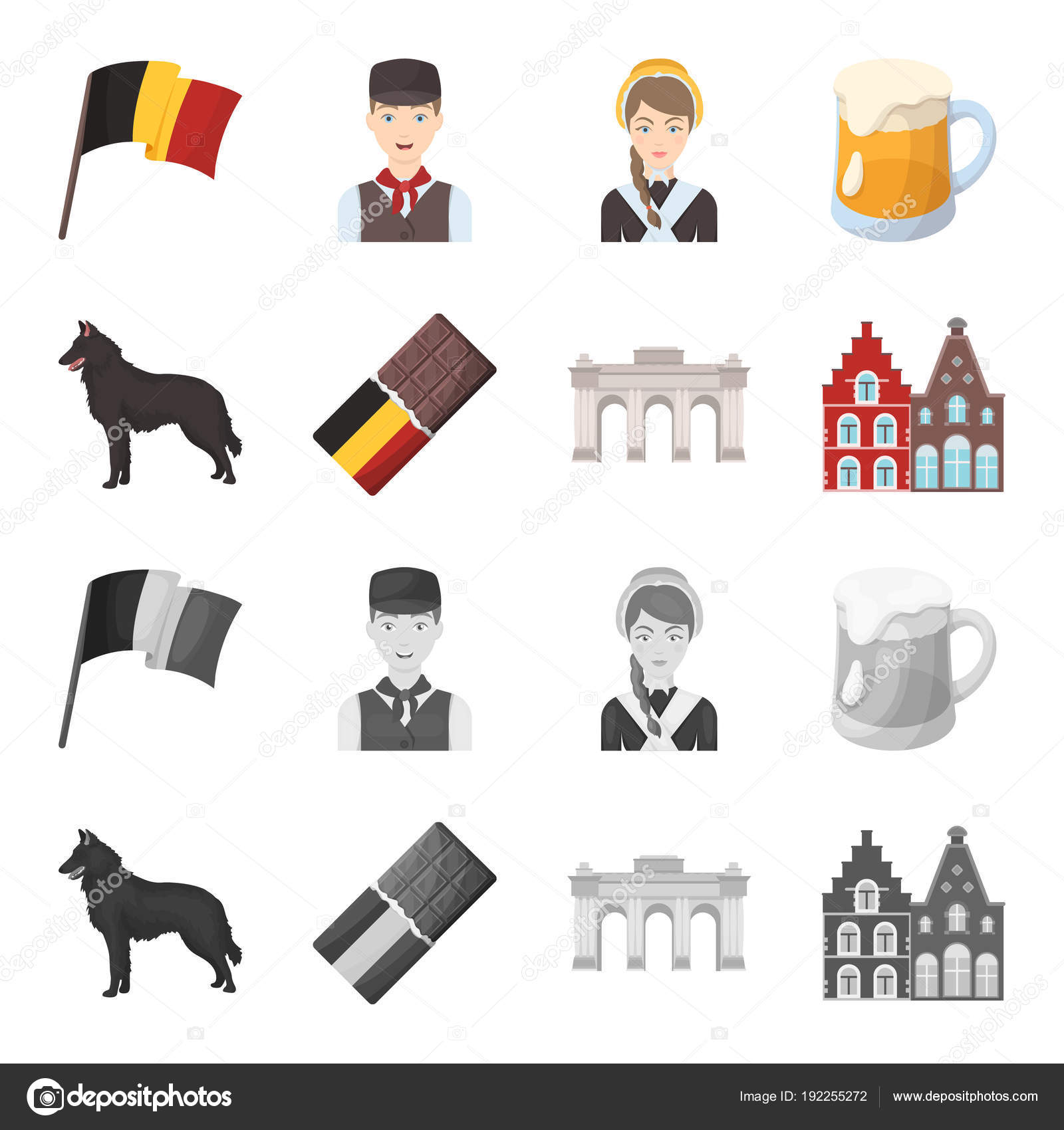 Chocolate, cathedral and other symbols of the country.Belgium set ...