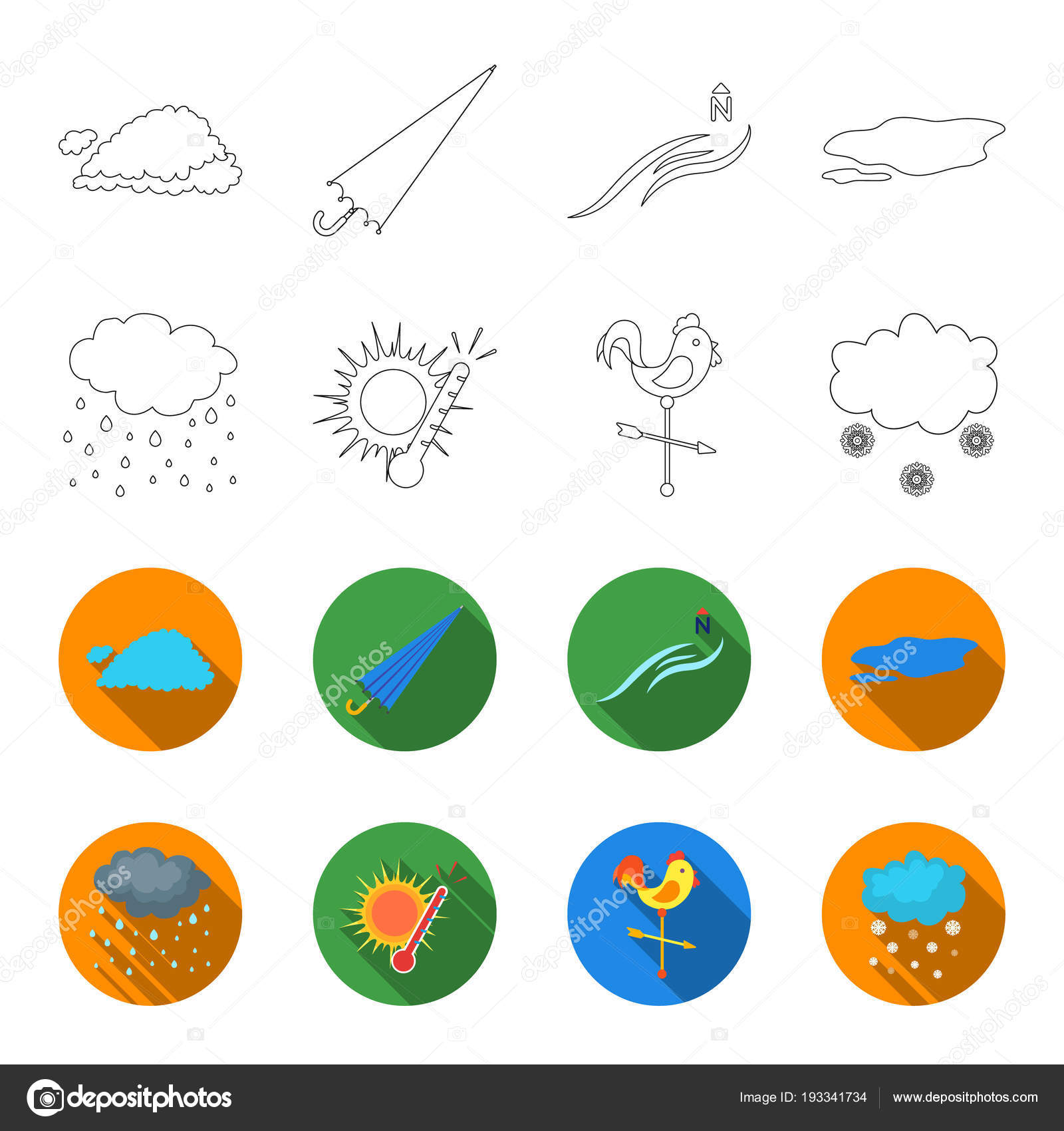 Rain, snow, heat, weathervane. The weather set collection icons in ... Rain, snow, heat, weathervane. The weather set collection icons in ...