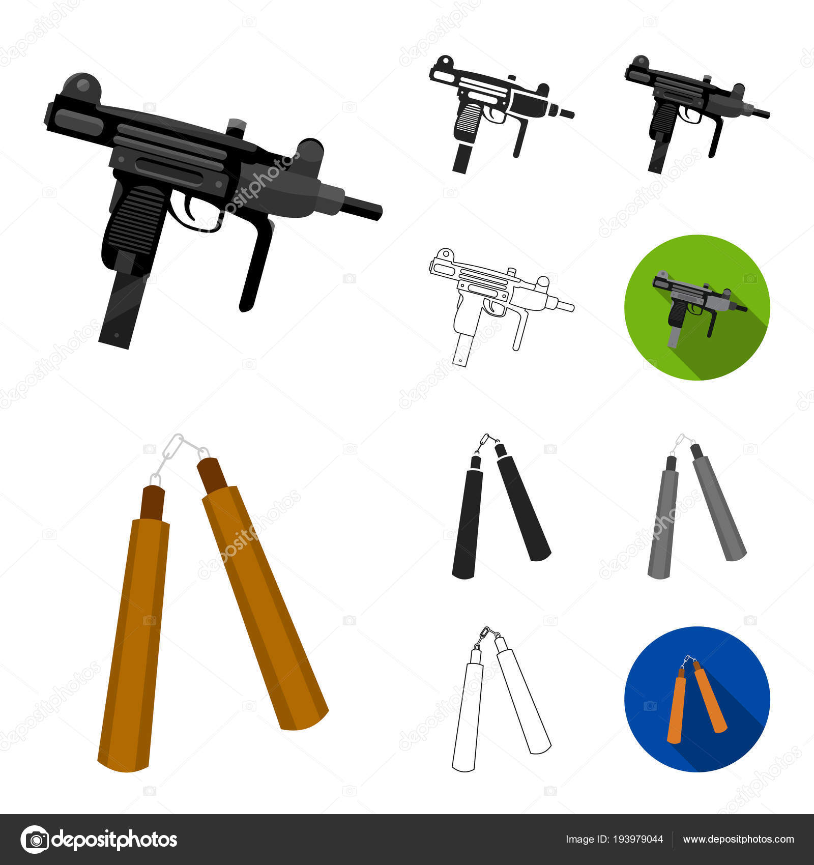 Types of weapons cartoon,black,flat,monochrome,outline icons in set ... Types of weapons cartoon,black,flat,monochrome,outline icons in set ...