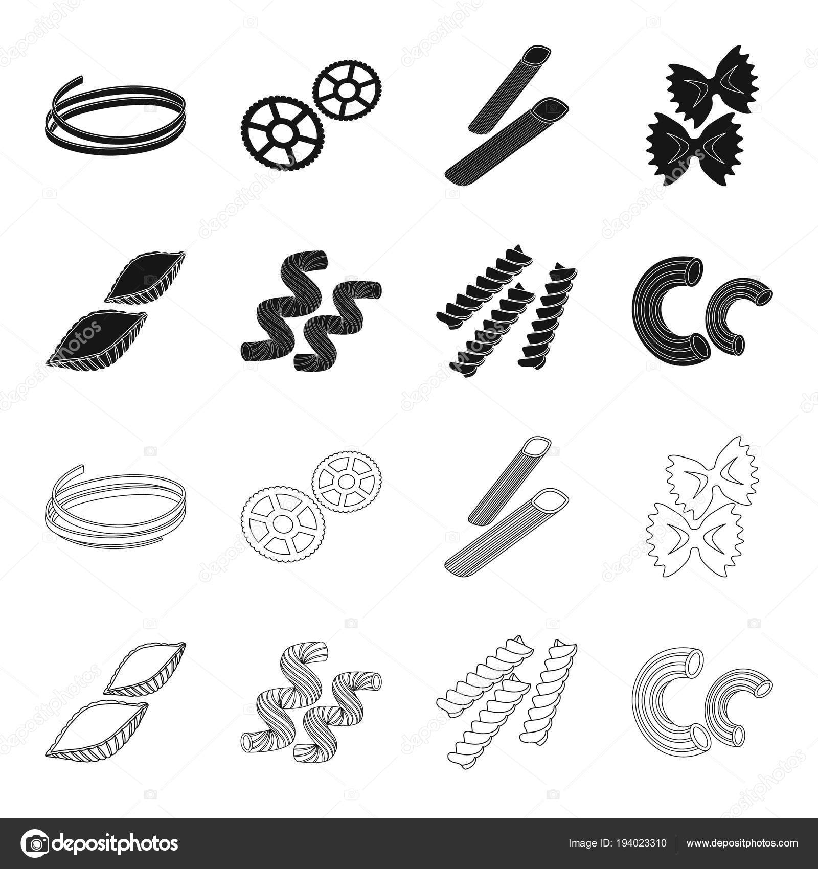 Different types of pasta. Types of pasta set collection icons in black ...