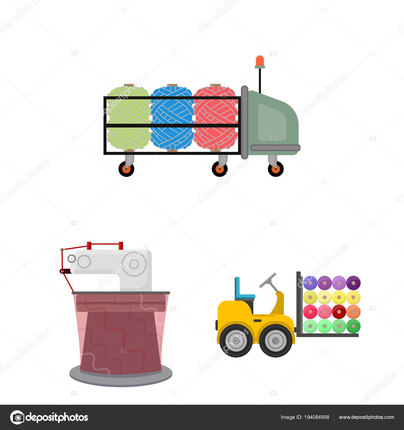 Textil iconos de dibujos animados de la industria en la colección de ...