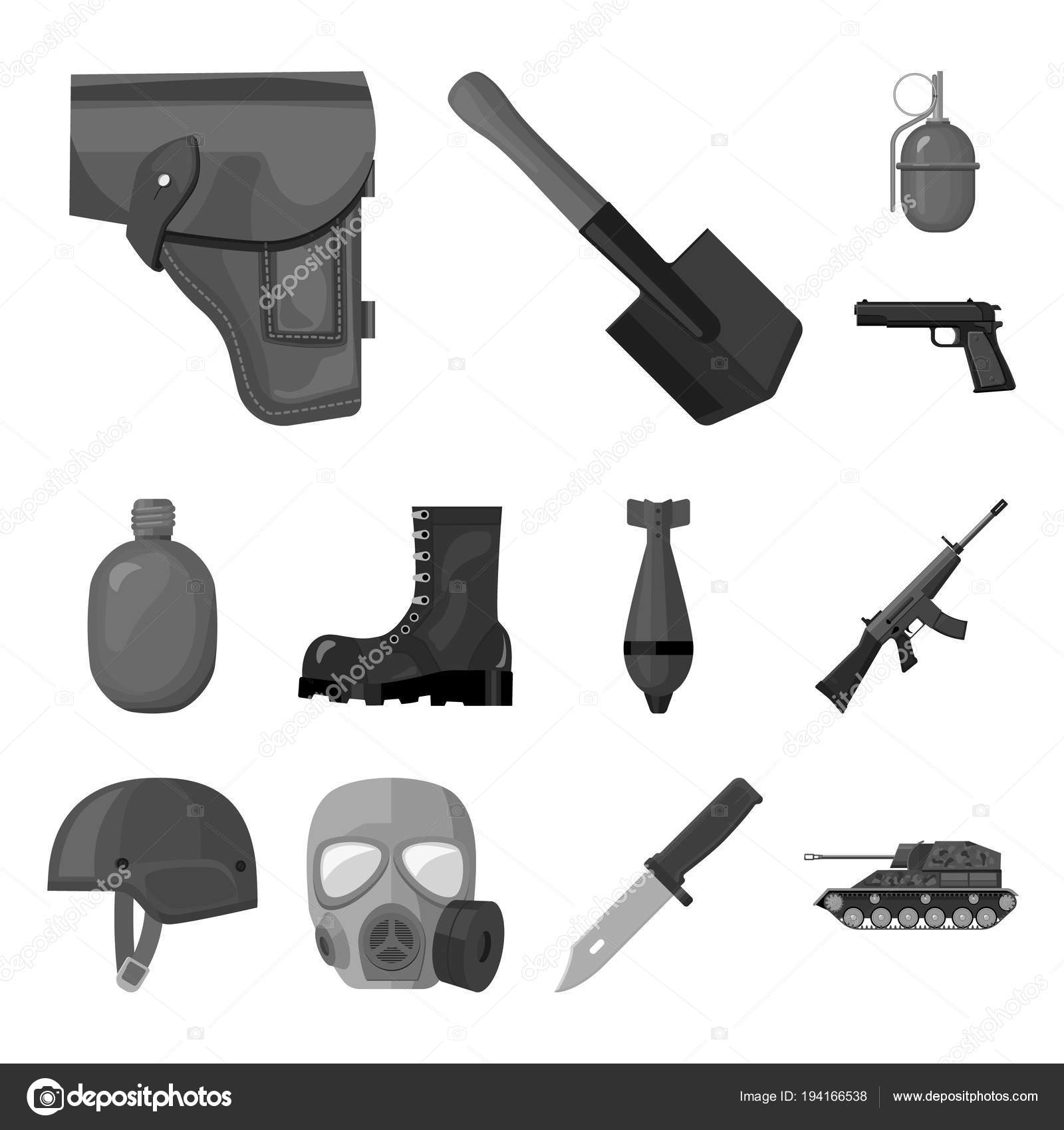 Image vectorielle Icônes monochromes de l'armée et de l'armement dans ...