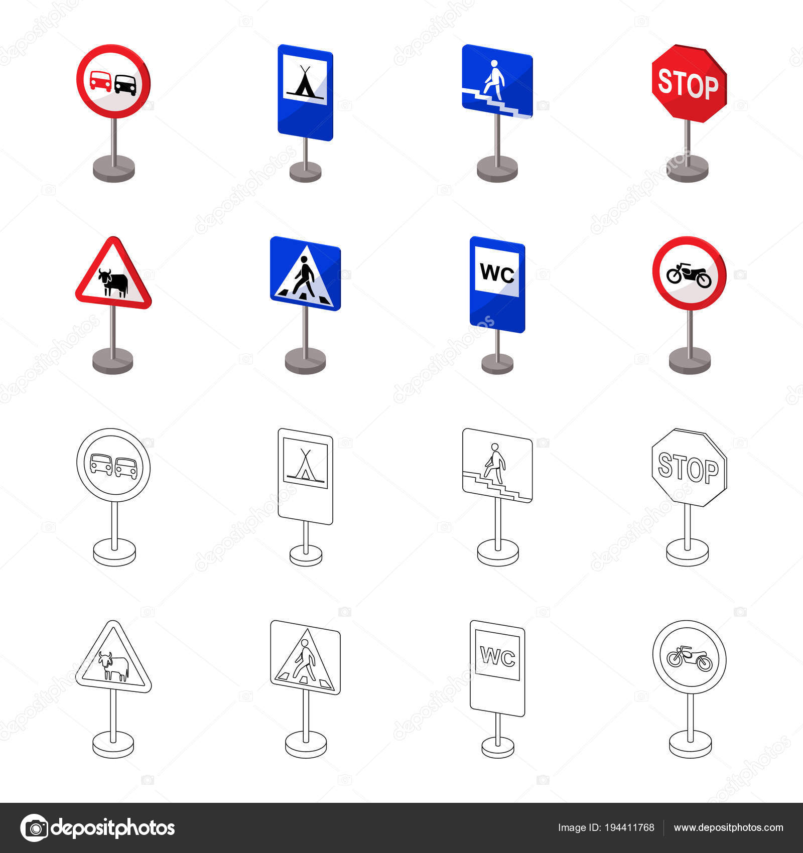 Different types of road signs cartoon,outline icons in set collection ...