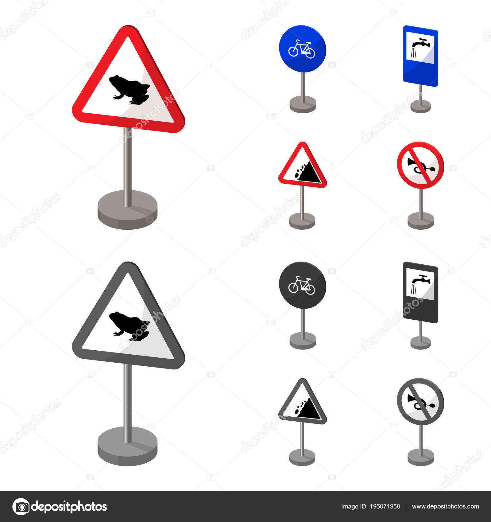 Different types of road signs cartoon,monochrome icons in set ...