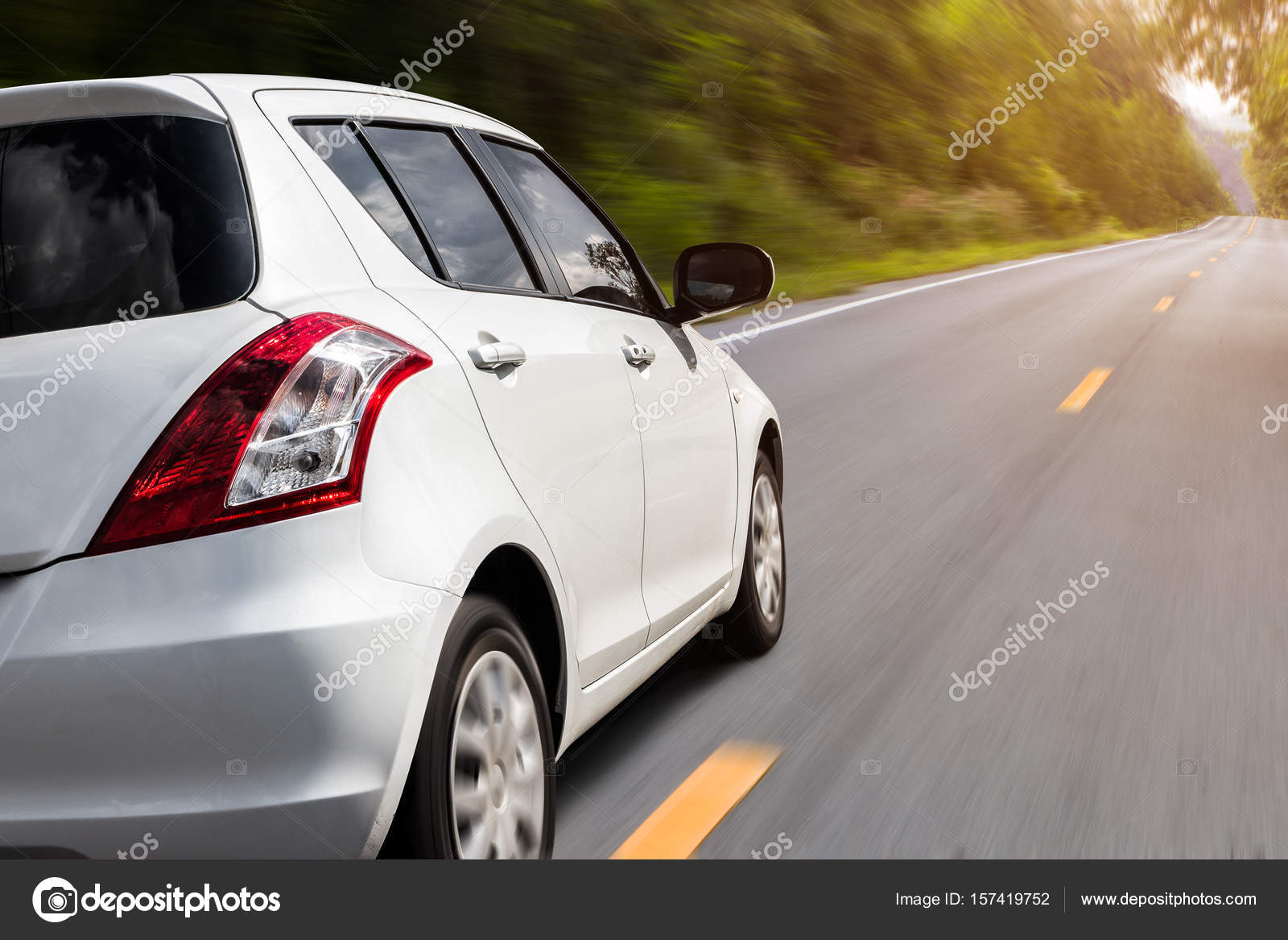 Movement car speed on the road rural view background Stock Photo by ...
