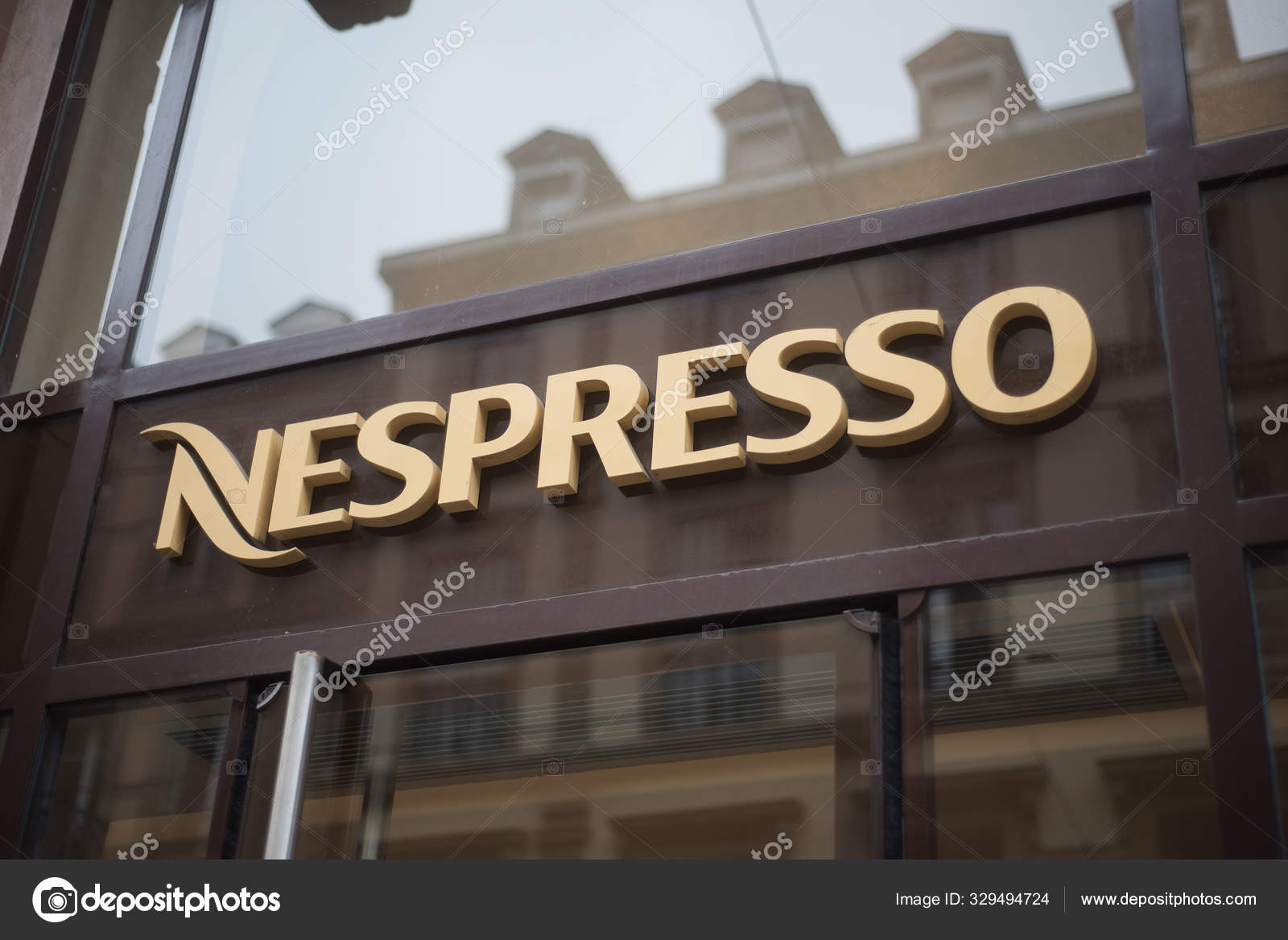 Nespresso sign on store front in the street, nespresso is the famous ...