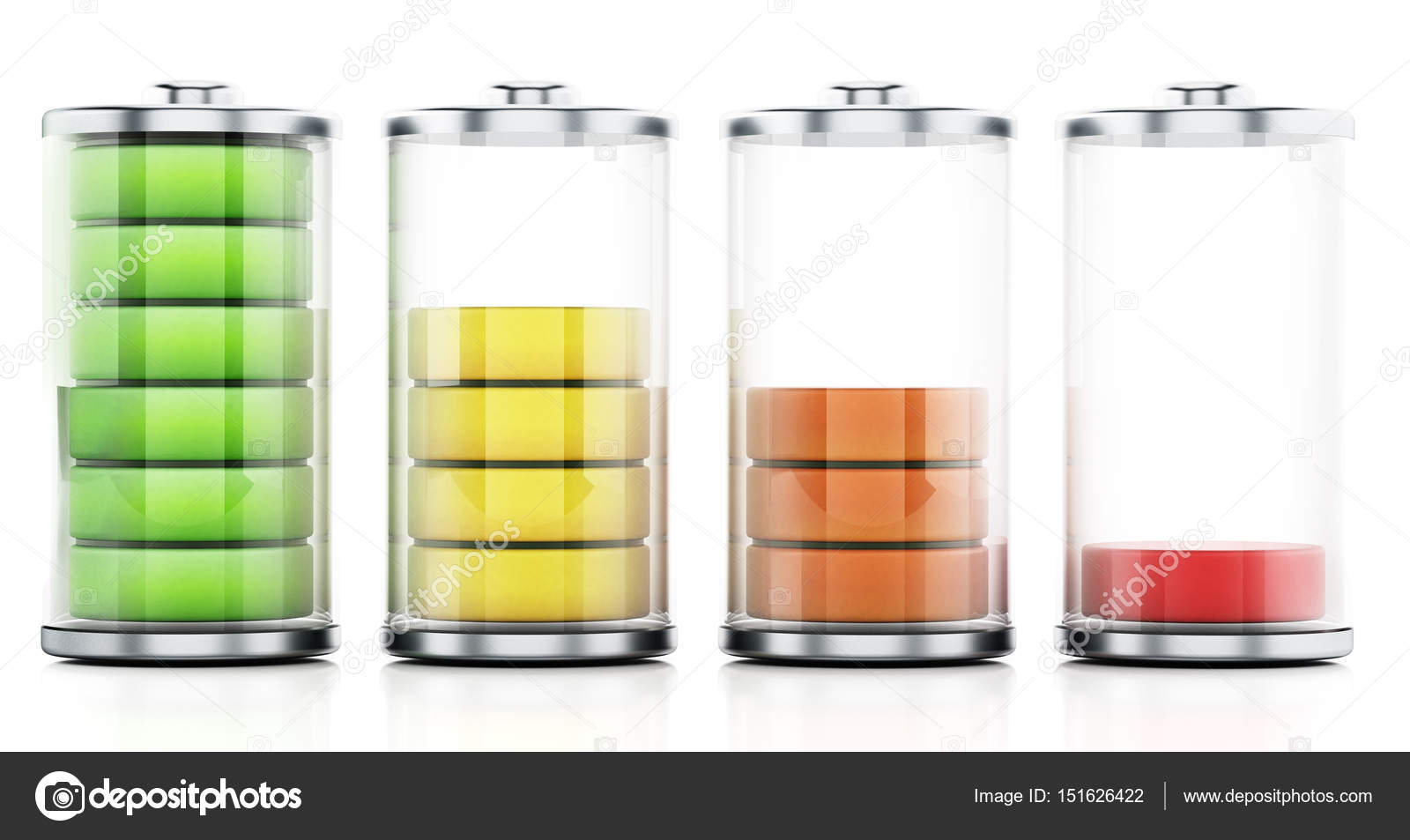 Four different battery levels. 3D illustration Stock Photo by ...