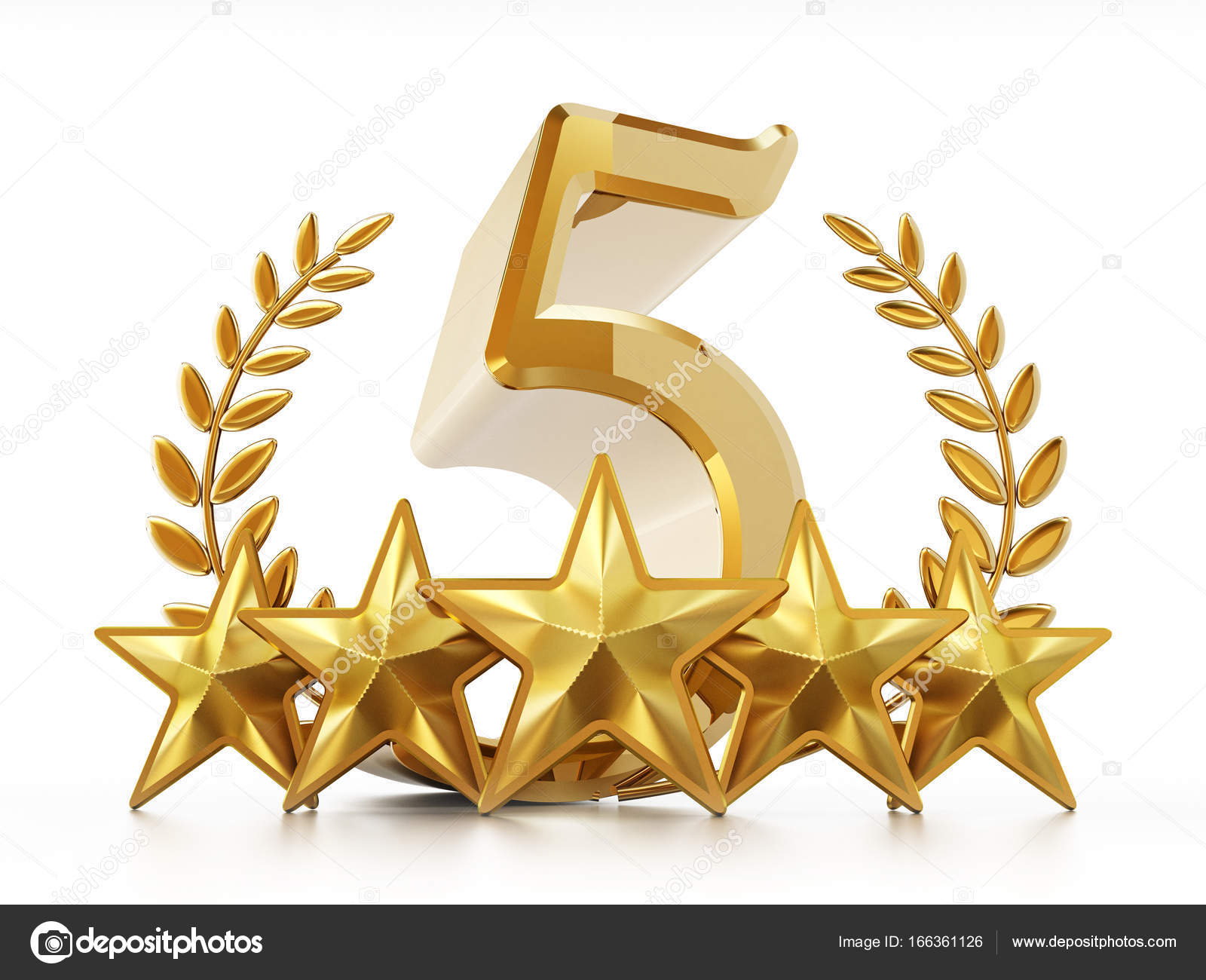 Number 5, stars and laurels isolated on white background. 3D ...