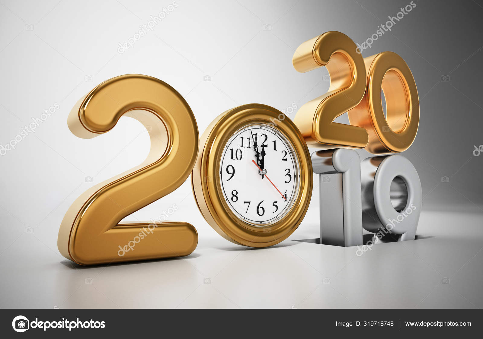 Number 2019 turning to 2020. New year 2020 concept. 3D illustration ...