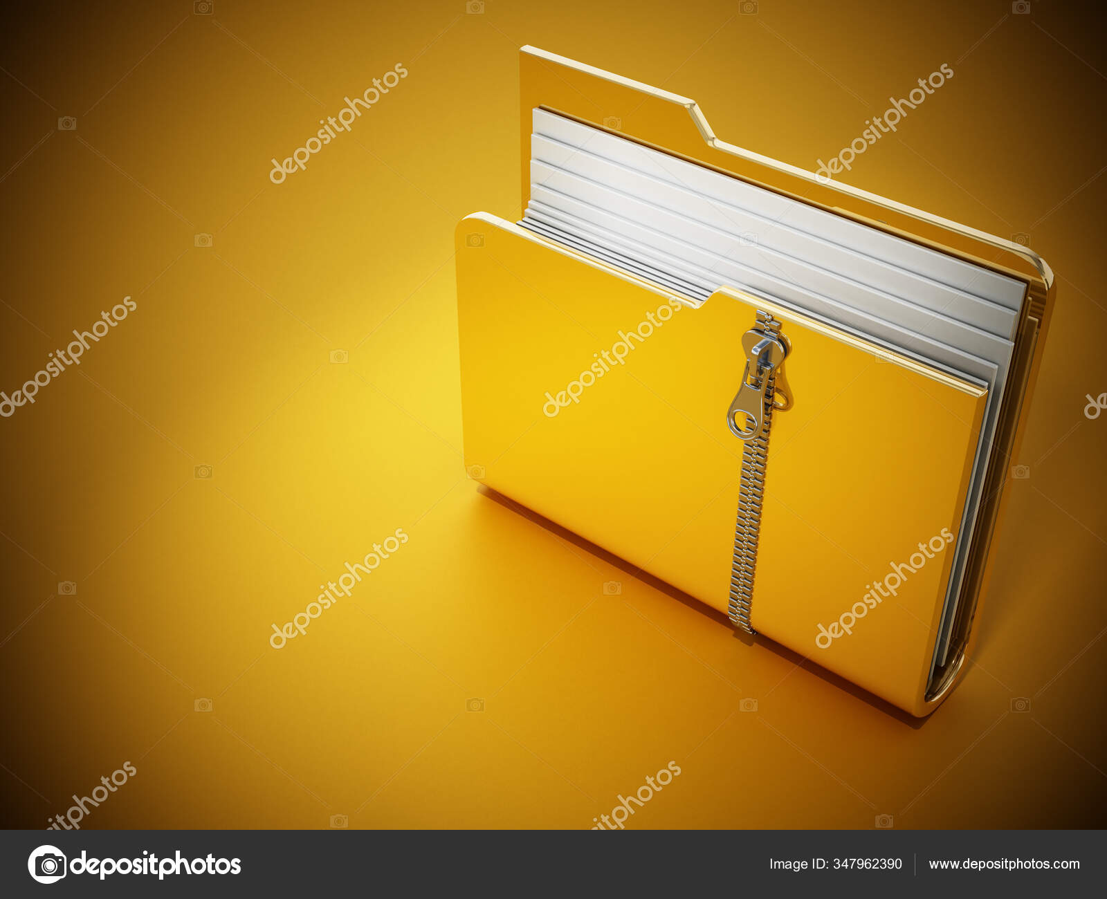 Zipped Folder Standing Yellow Background Illustration — Stock Photo ...
