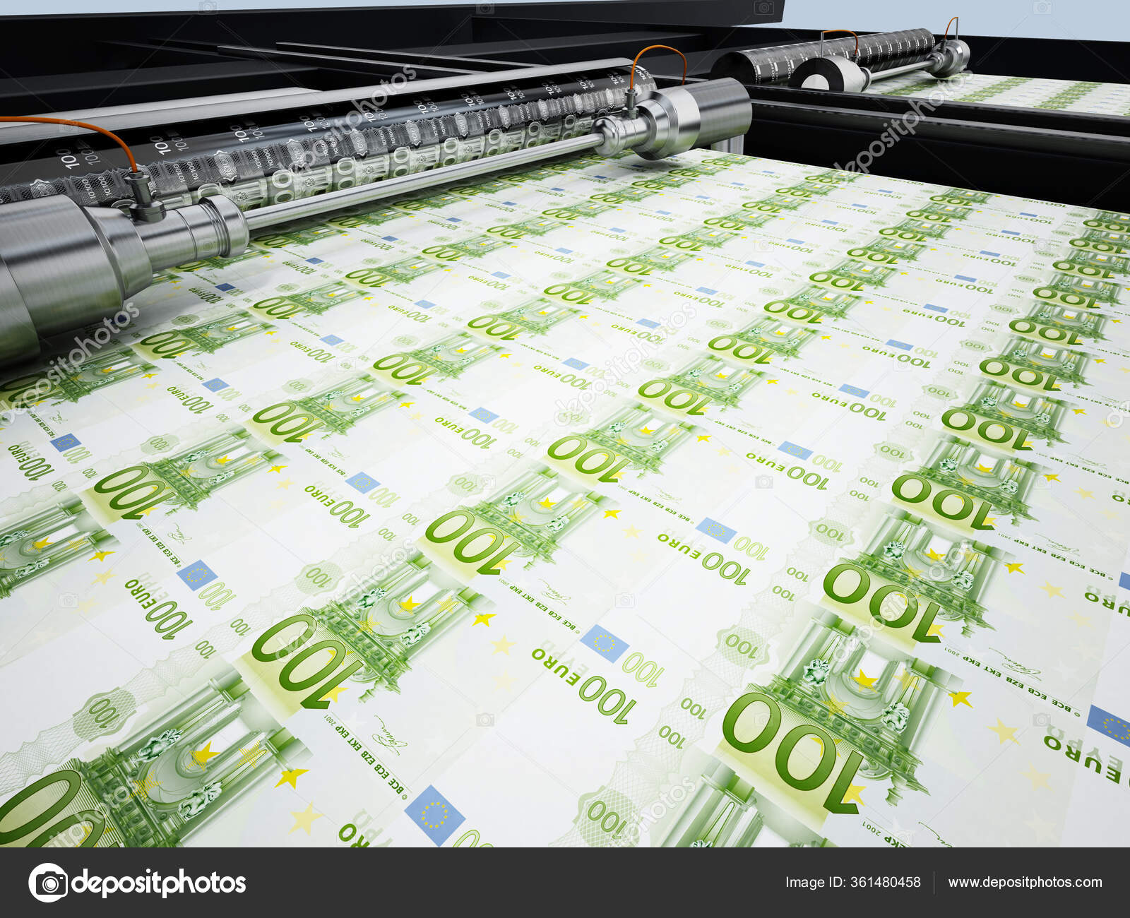 Money Printing Machine Printing 100 Euro Banknotes Illustration Stock ...