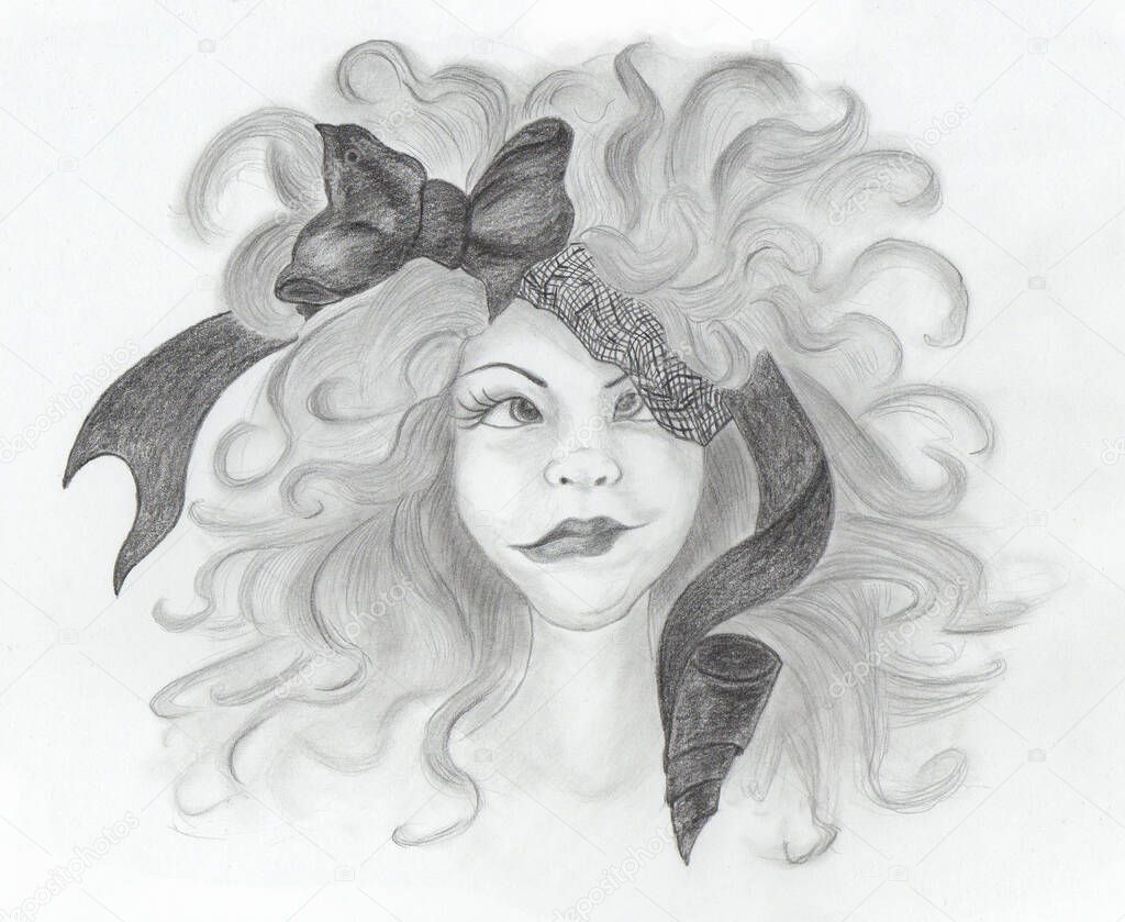 Un dibujo a lápiz de una joven y simpática dama que se ve bastante mal ...