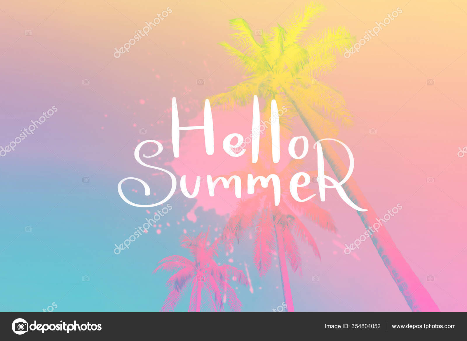 Hello Summer Words Colorful Vibrant Palm Tree Abstract Background ...