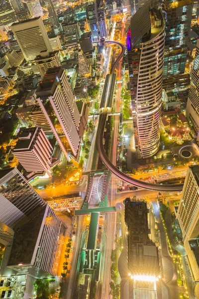 Aerial view City road intersection downtown night view - Stock Image ...