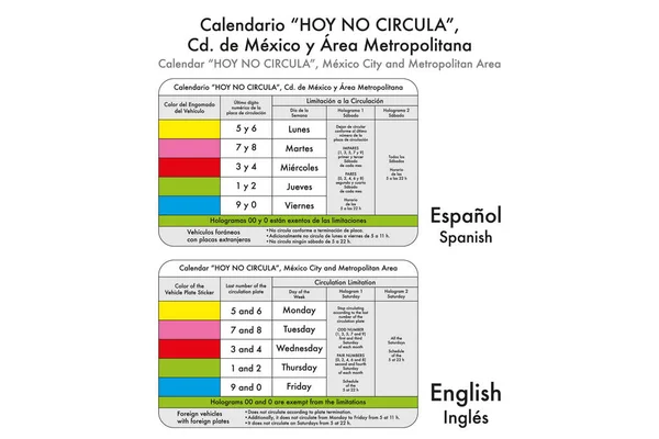 Calendario "Hoy no circula", programa obligatorio para todos los veh culos que quieren circular ...