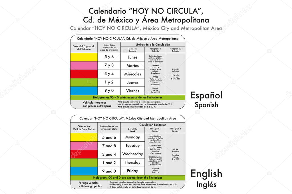 Calendario "Hoy no circula", programa obligatorio para todos los veh culos que quieren circular ...