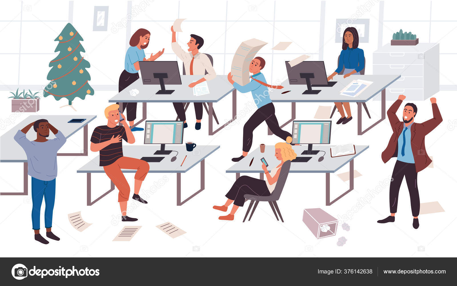 The concept of workflow disorganization. Chaos in the office. The chief ...