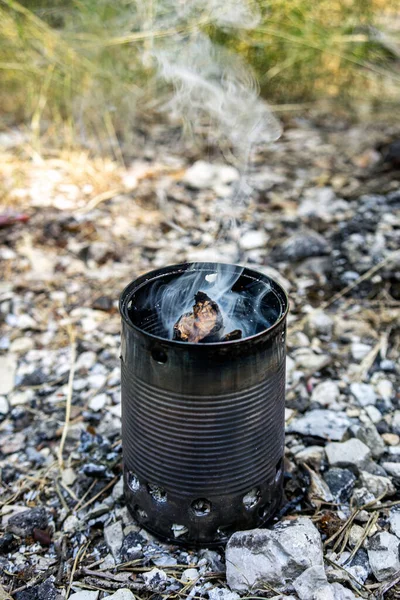 Handmade wood camp stove for backpacker to cook during travels with ...