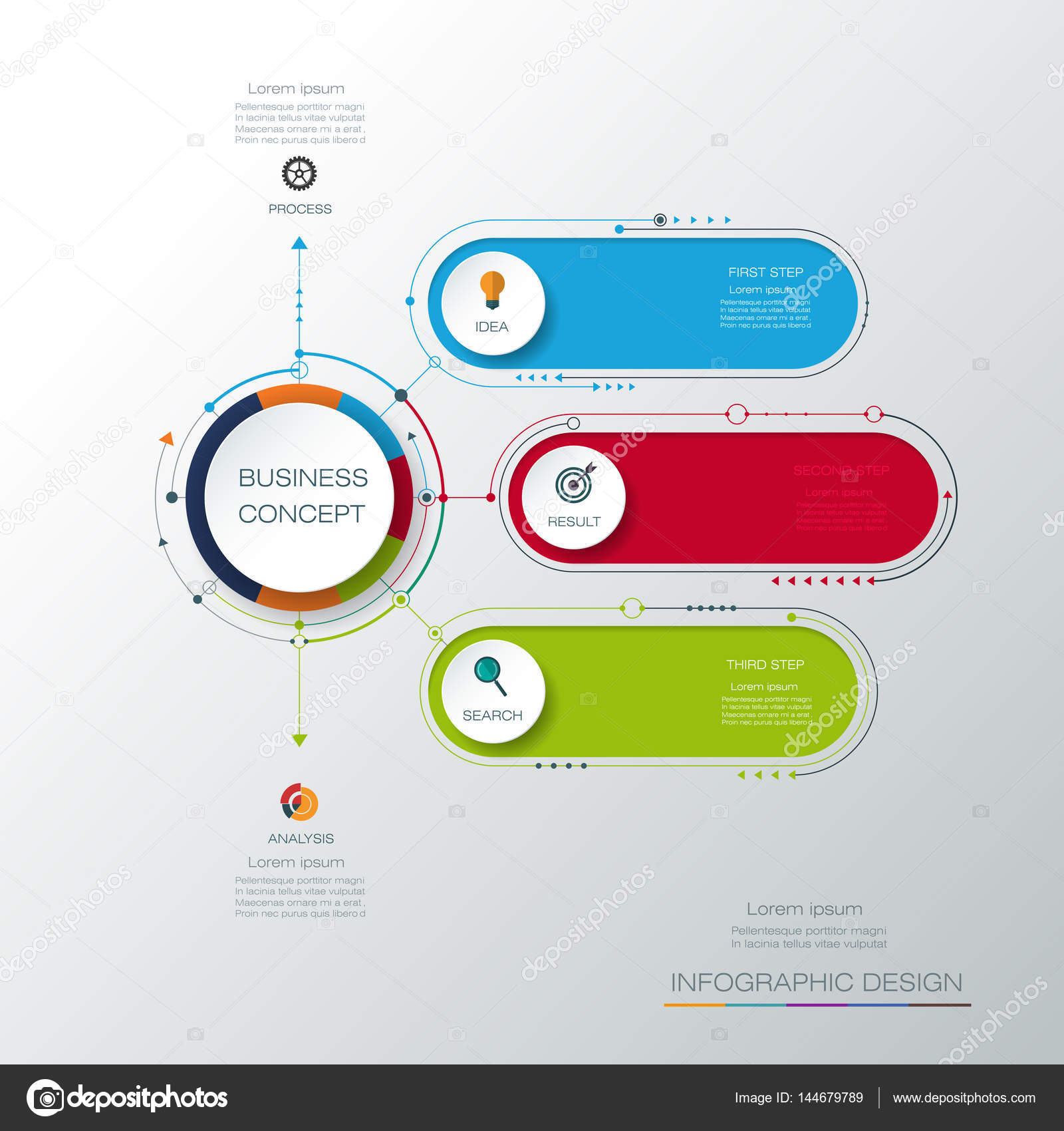 Vector infographic template with 3D paper label, integrated circles ...