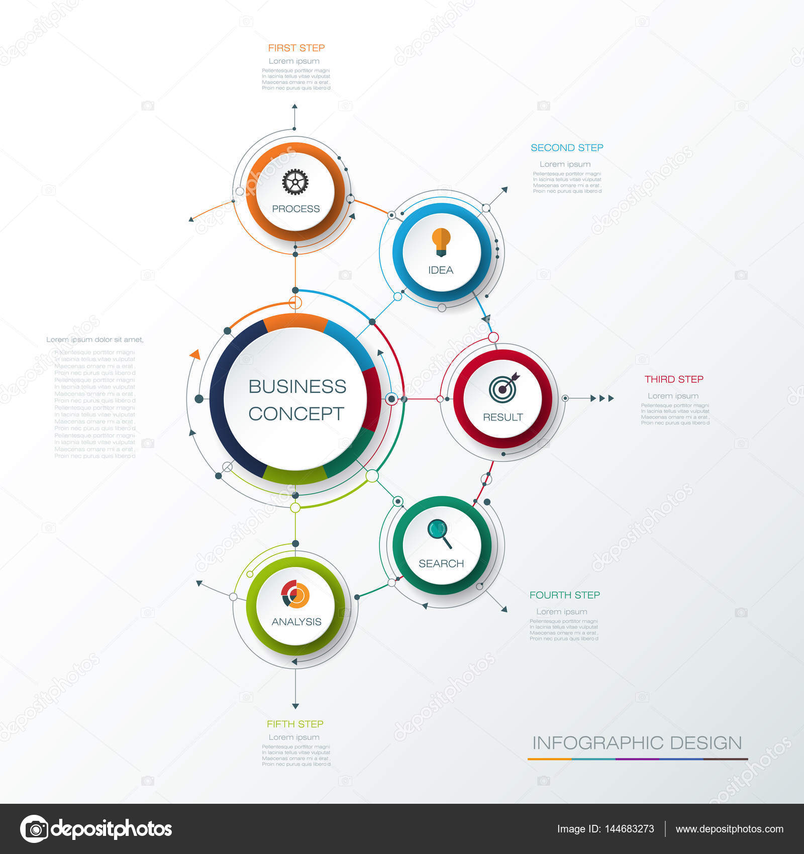 Vector infographic template with 3D paper label, integrated circles ...