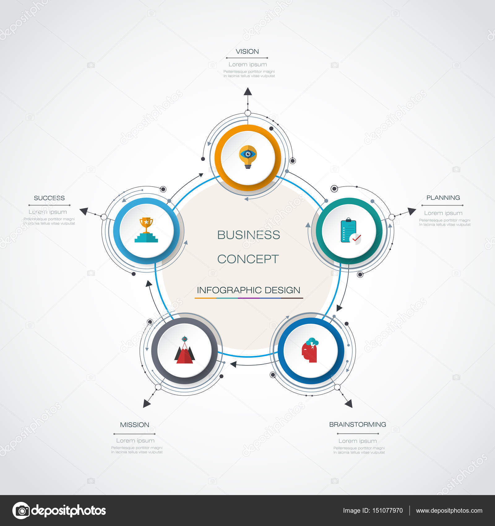 Vector Infographic 3D circle label design with arrows sign and 5 ...