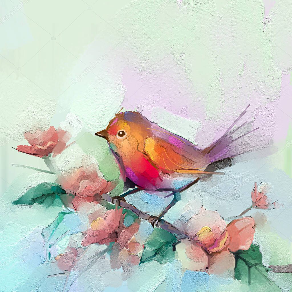 Abstracto óleo Colorido Pintura Acrílica De Pájaro Y Flor De Primavera Pinturas De Arte