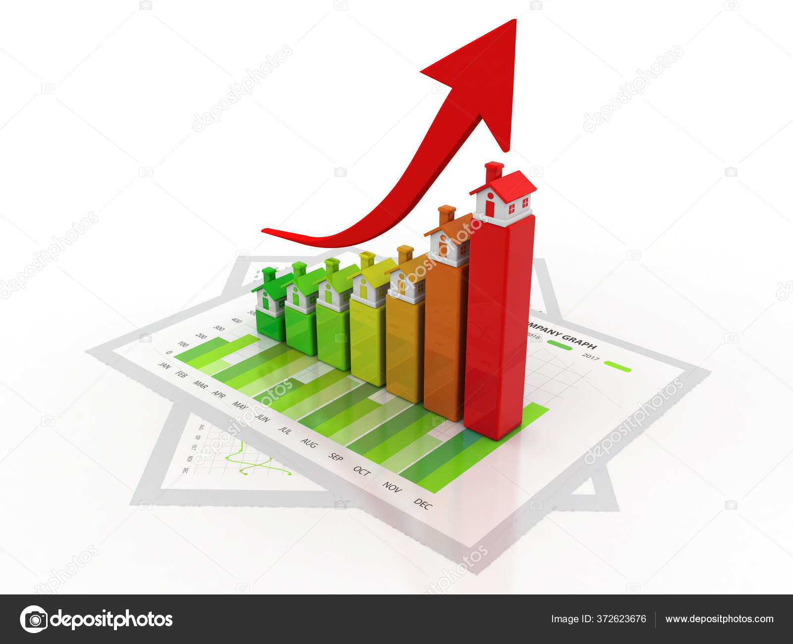 House Arrow Graph White Background Growth Real Estate Real Estate Stock ...