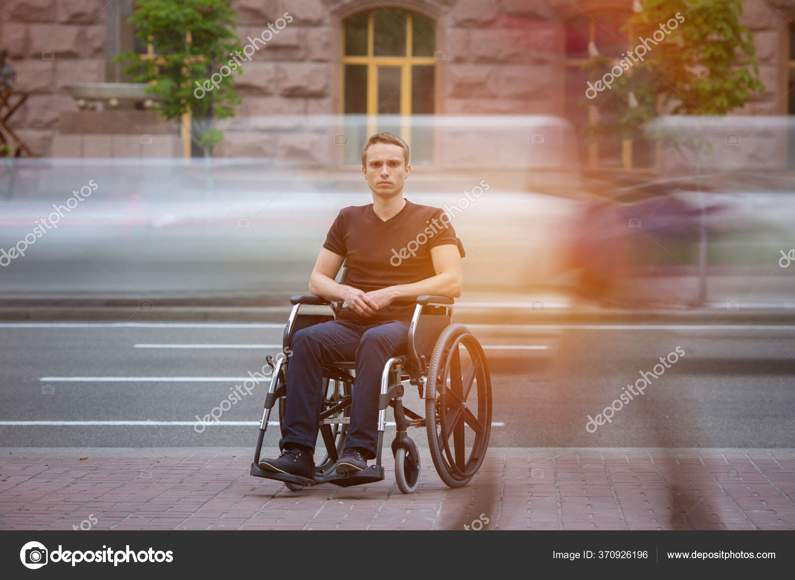 Invalid Man Sit Wheel Chair Road — Stock Photo © DPimage #370926196