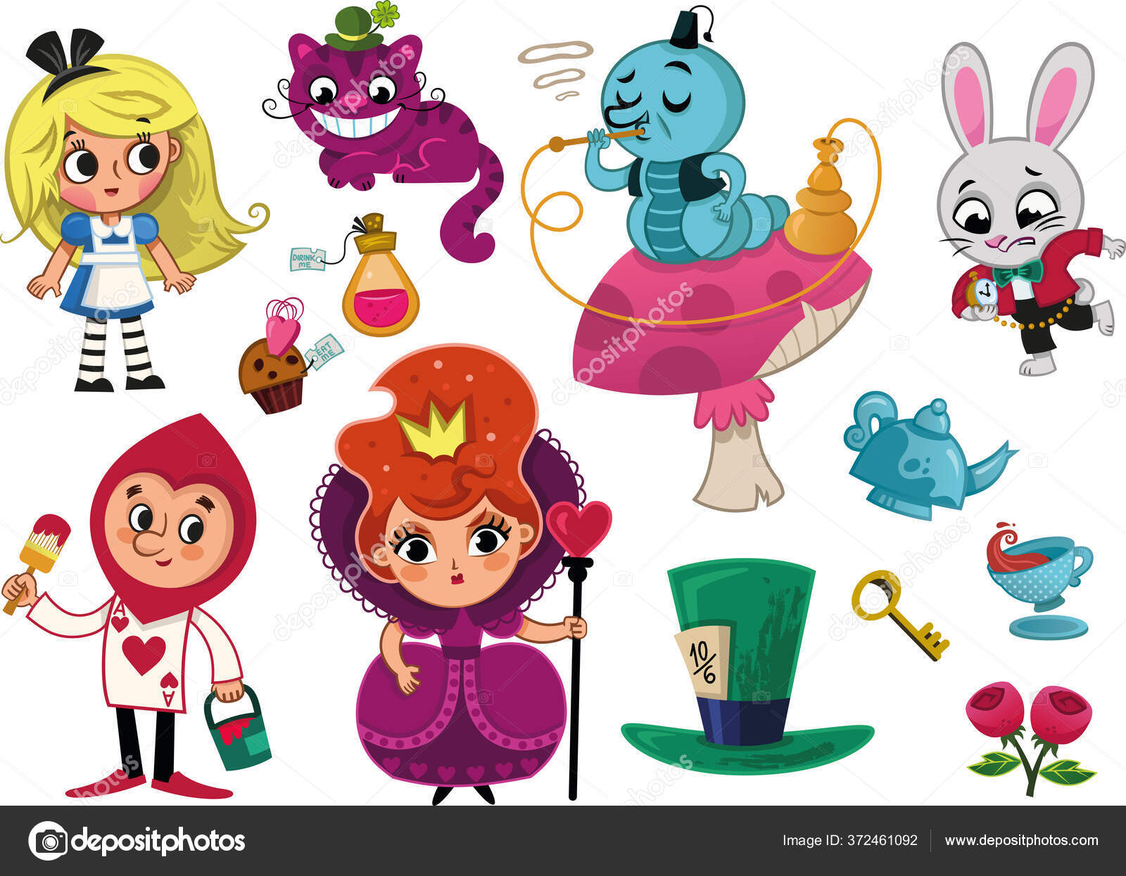 Alice Wonderland Characters Elements Vector Illustration Stock Vector ... Alice Wonderland Characters Elements Vector Illustration Stock Vector ...